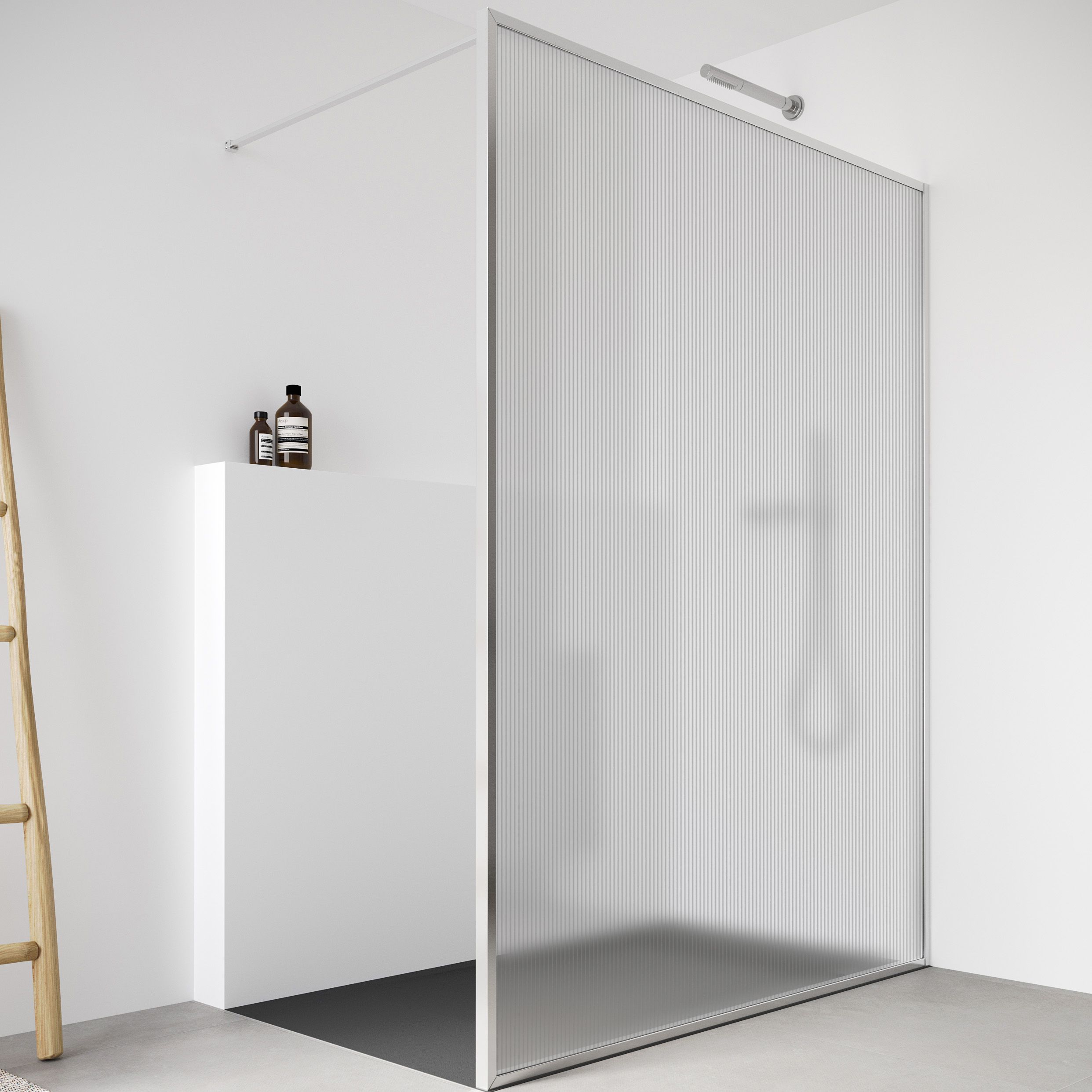 Aqualux AQ PRO Polished Silver Fluted Single Wet room glass screen (H ...