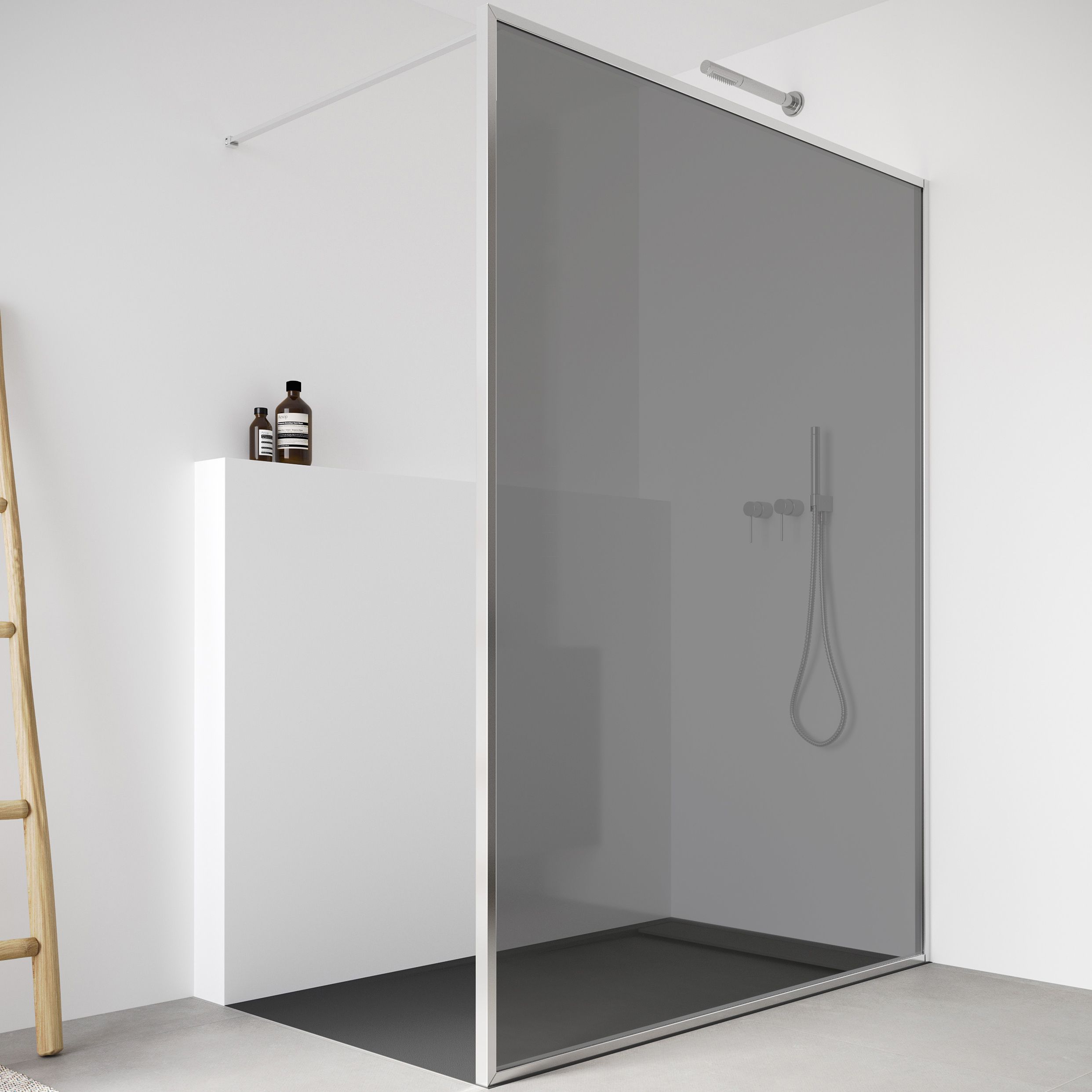Aqualux Aq Pro Polished Silver Single Wet Room Glass Screen H 200cm W