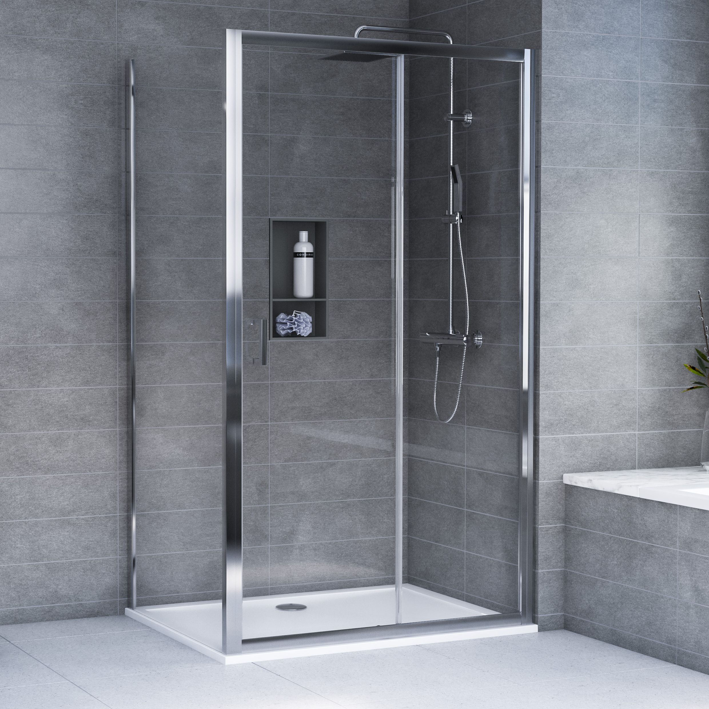 Aqualux Edge 6 Clear glass Silver effect Rectangular Shower enclosure ...