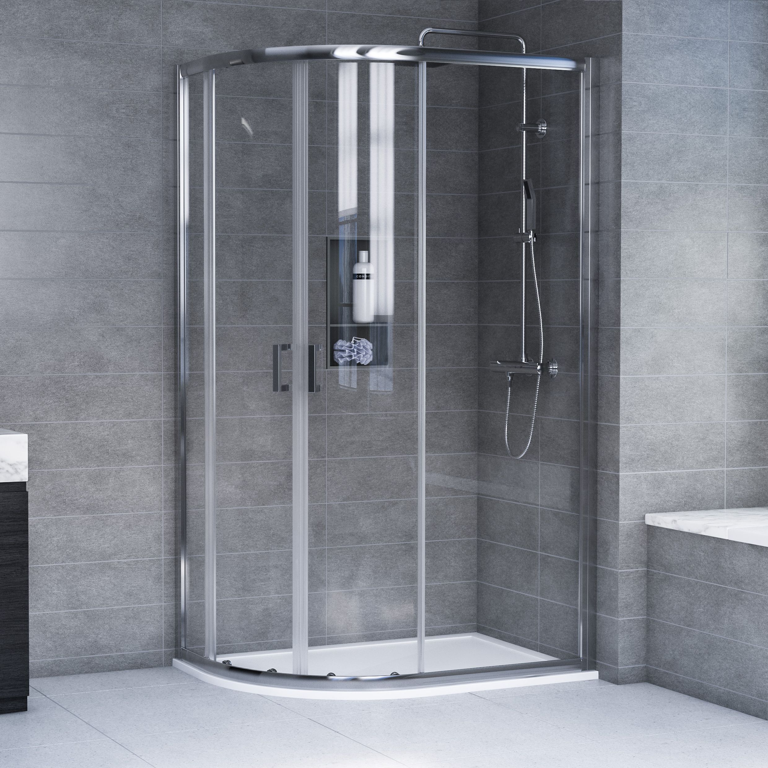 Aqualux Edge 6 Quad Clear glass Silver effect Offset quadrant Shower ...