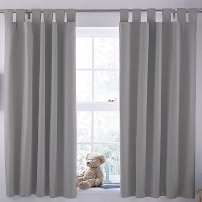 Ardella Grey Plain Blackout Tab top Curtains W 168cm L 137cm Pair