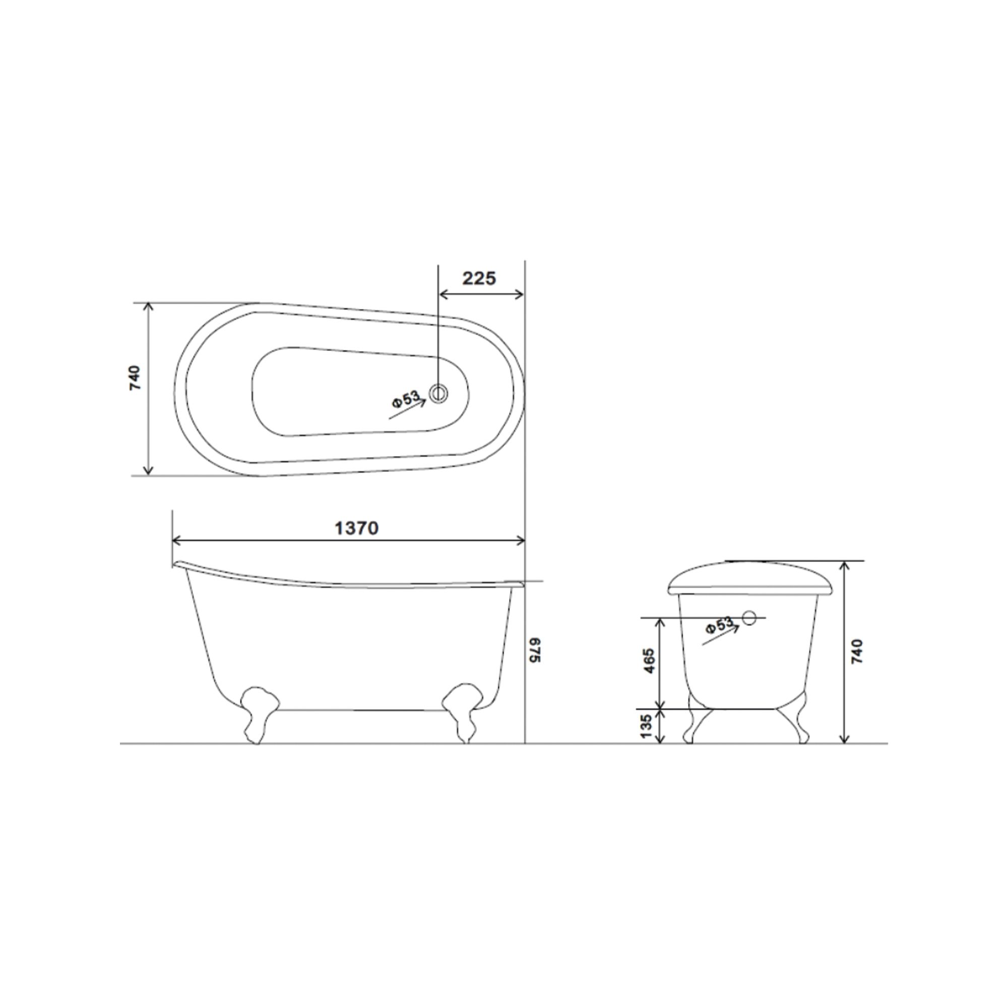 Arroll Ambrose Gloss Black Single ended Bath (L)1370mm (W)740mm