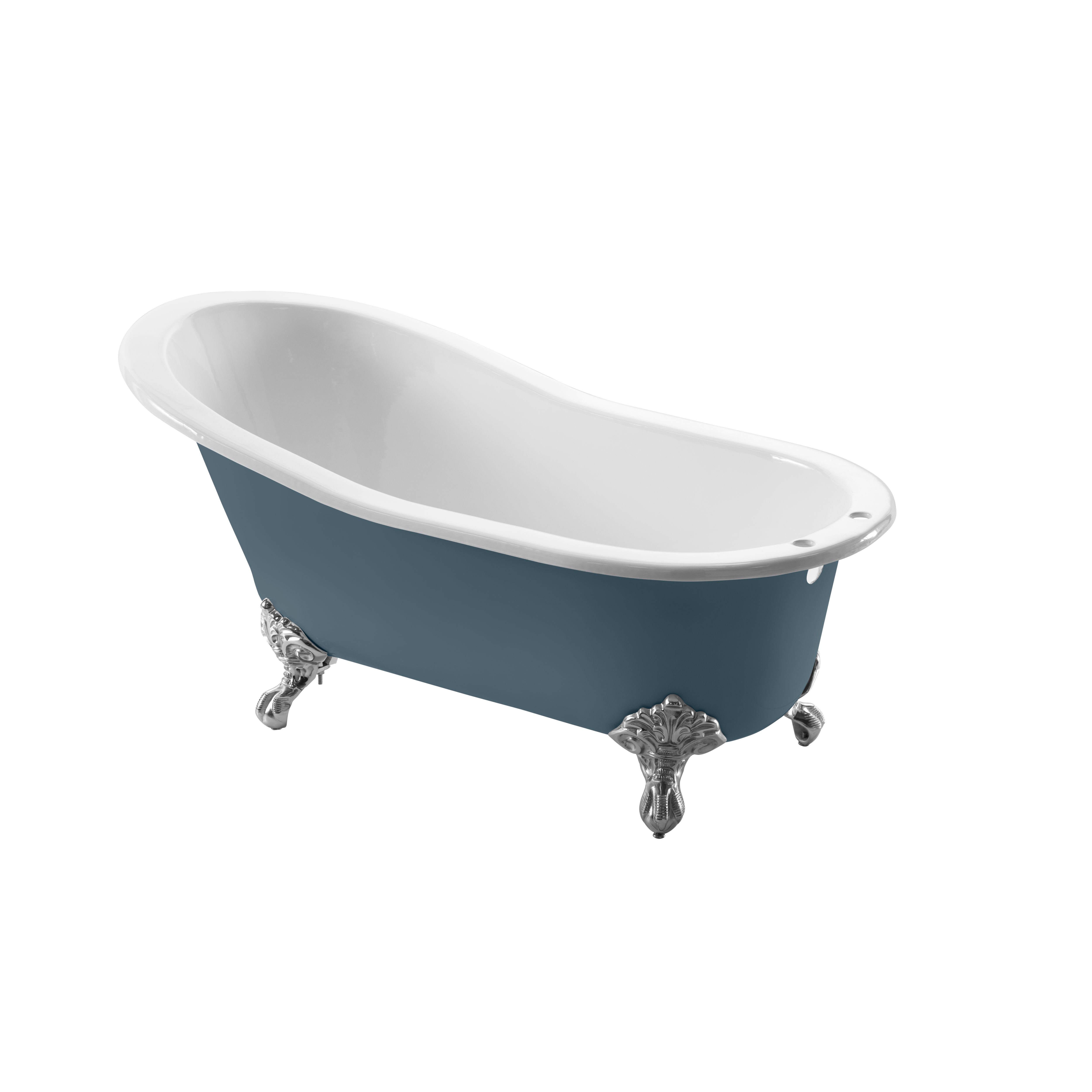 Arroll Bordeaux Gloss Blue Slipper Single ended Bath with 2 Tap holes ...