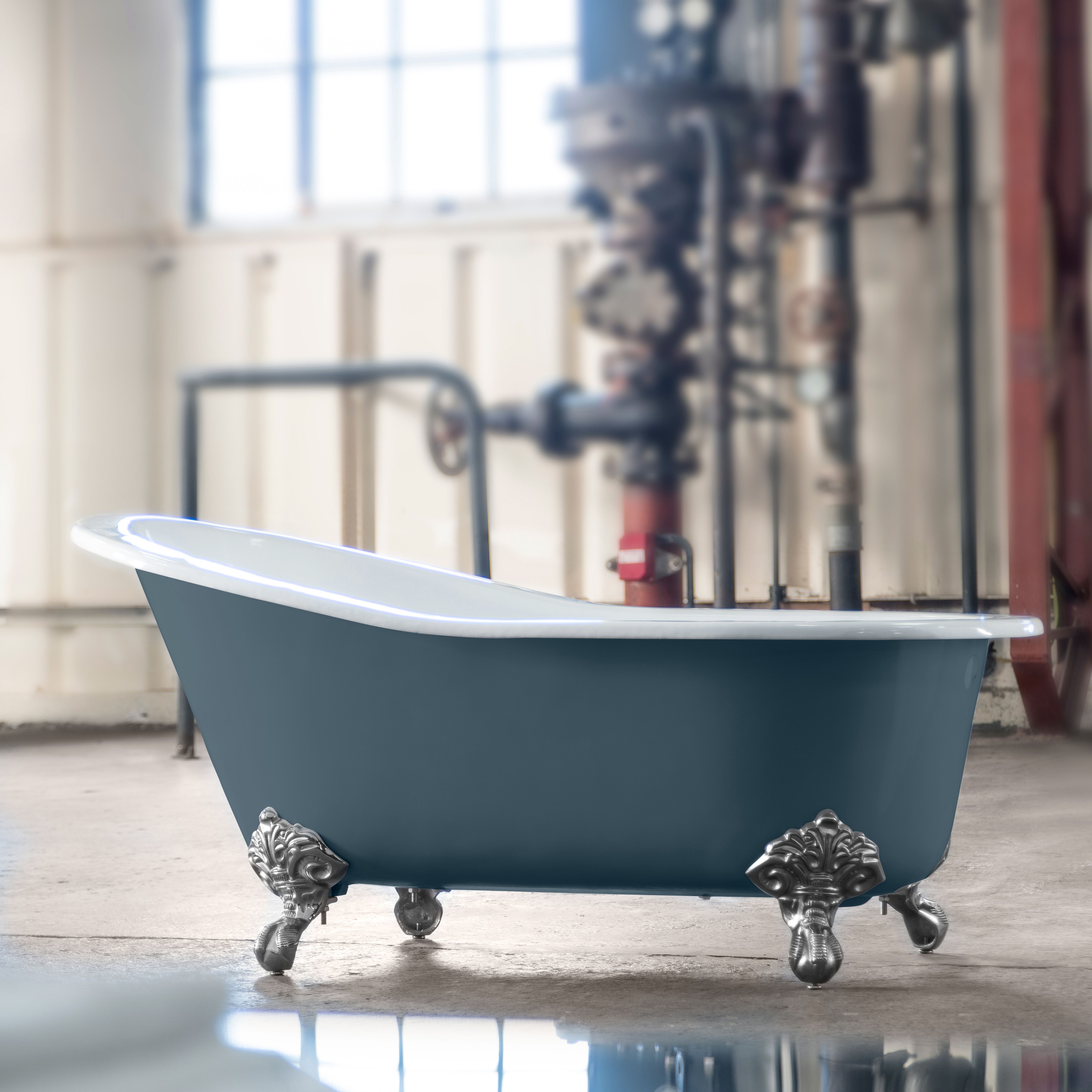 Arroll Bordeaux Gloss Blue Slipper Single ended Bath with 2 Tap holes ...