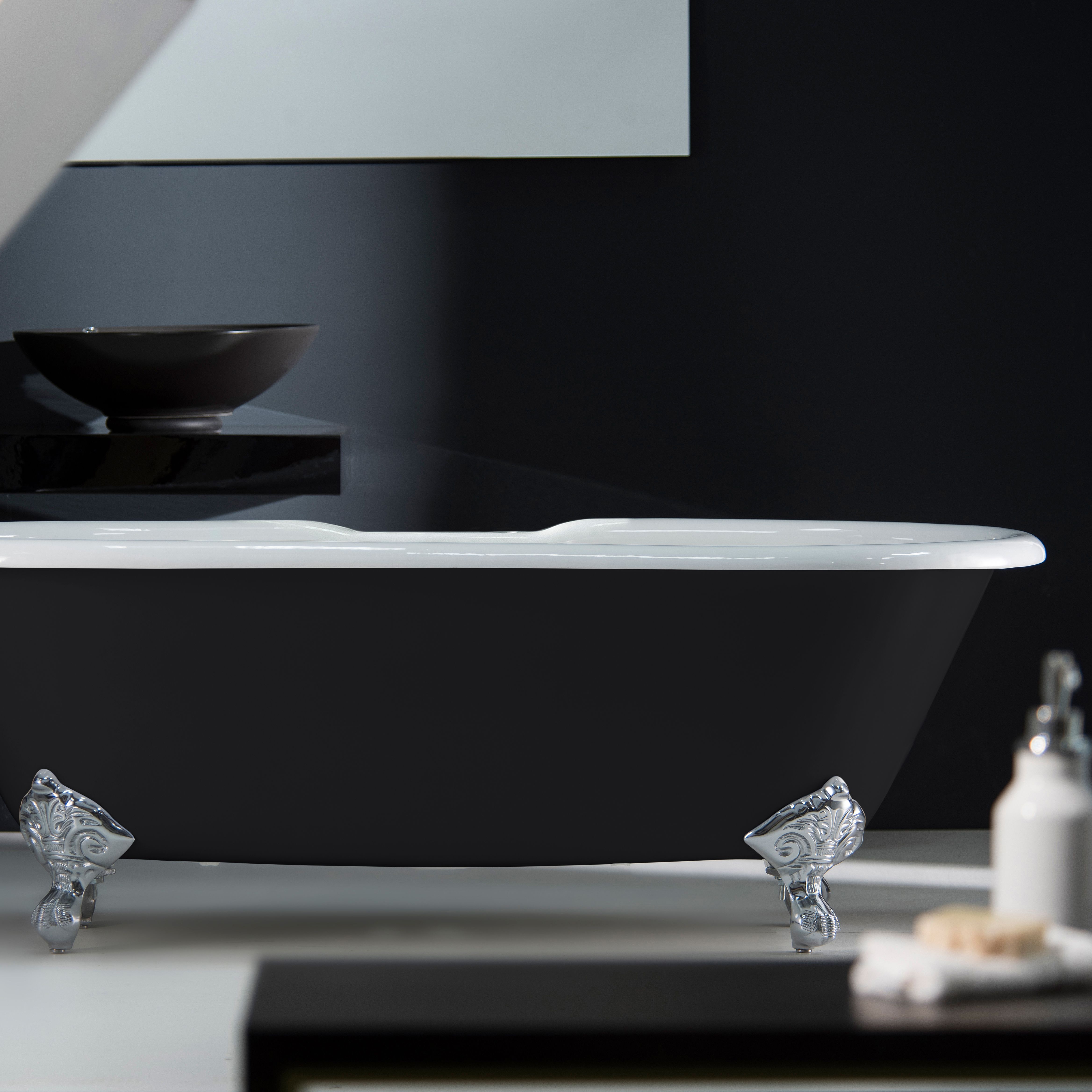 Arroll Moulin Gloss Black Roll-top Double ended Bath with 2 Tap holes ...
