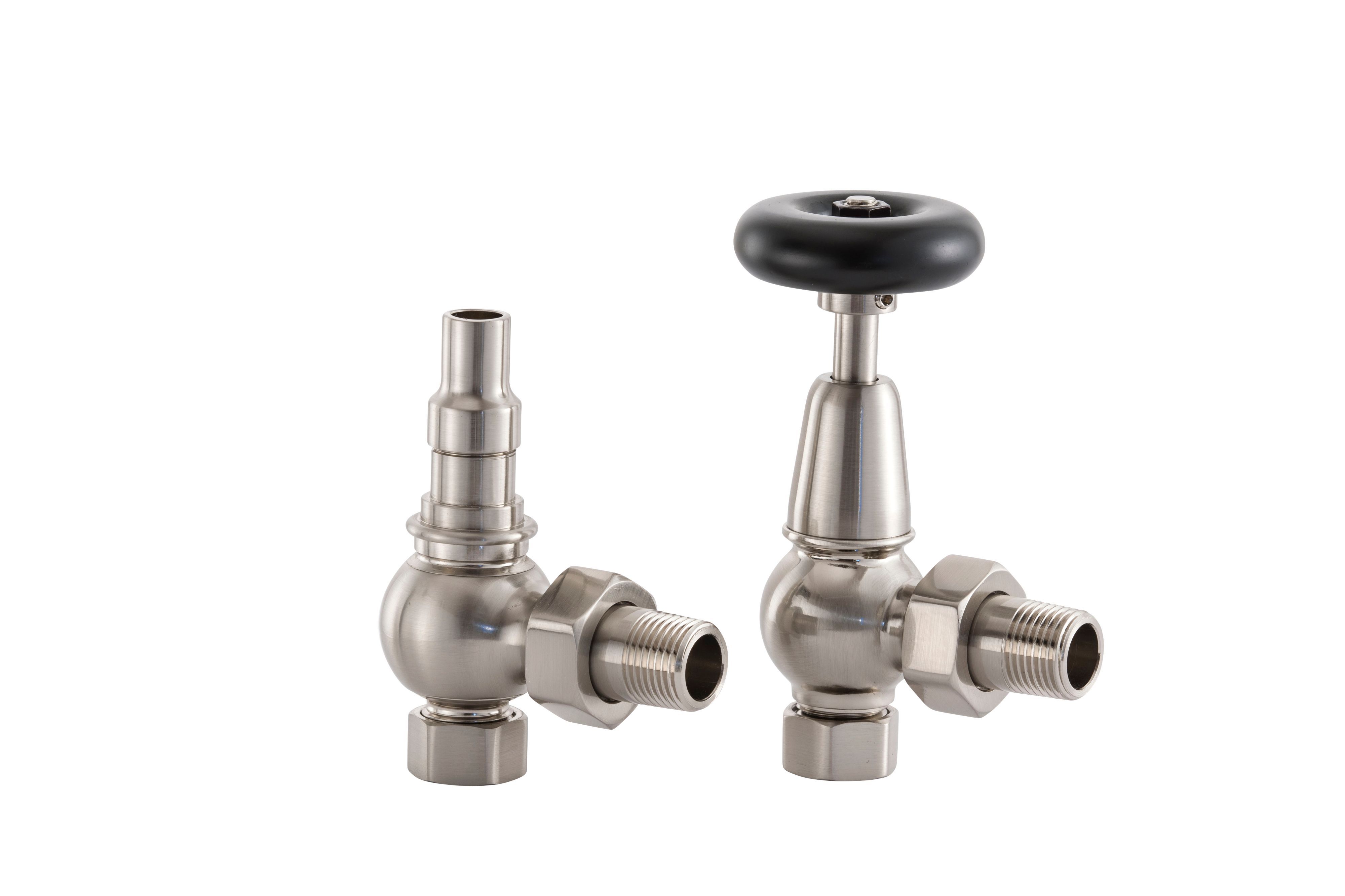 Arroll UK20 Nickel effect Angled Manual Radiator valve (Dia)20.6mm ...