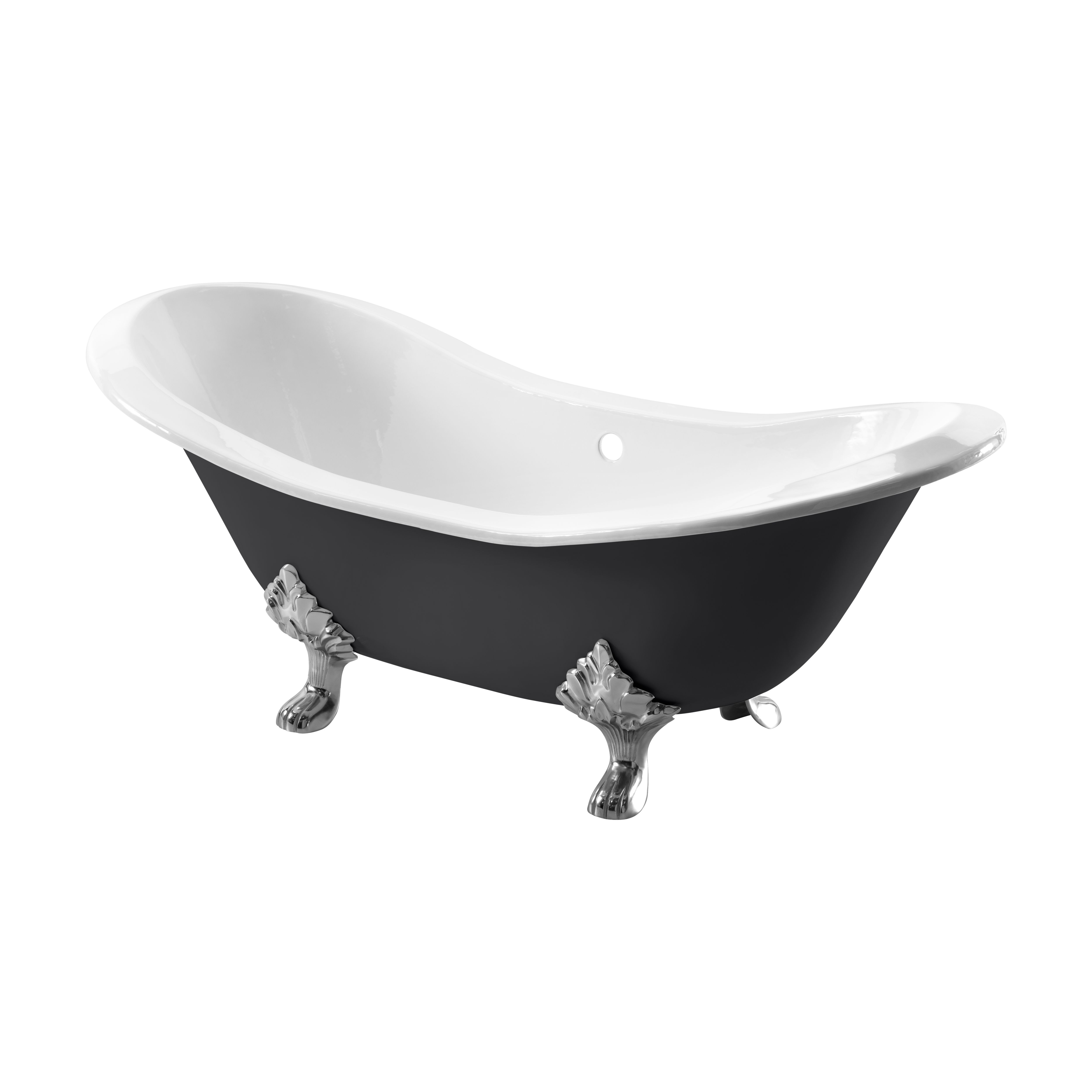 Arroll Villandry Gloss Black Slipper Double ended Bath with 2 Tap holes ...