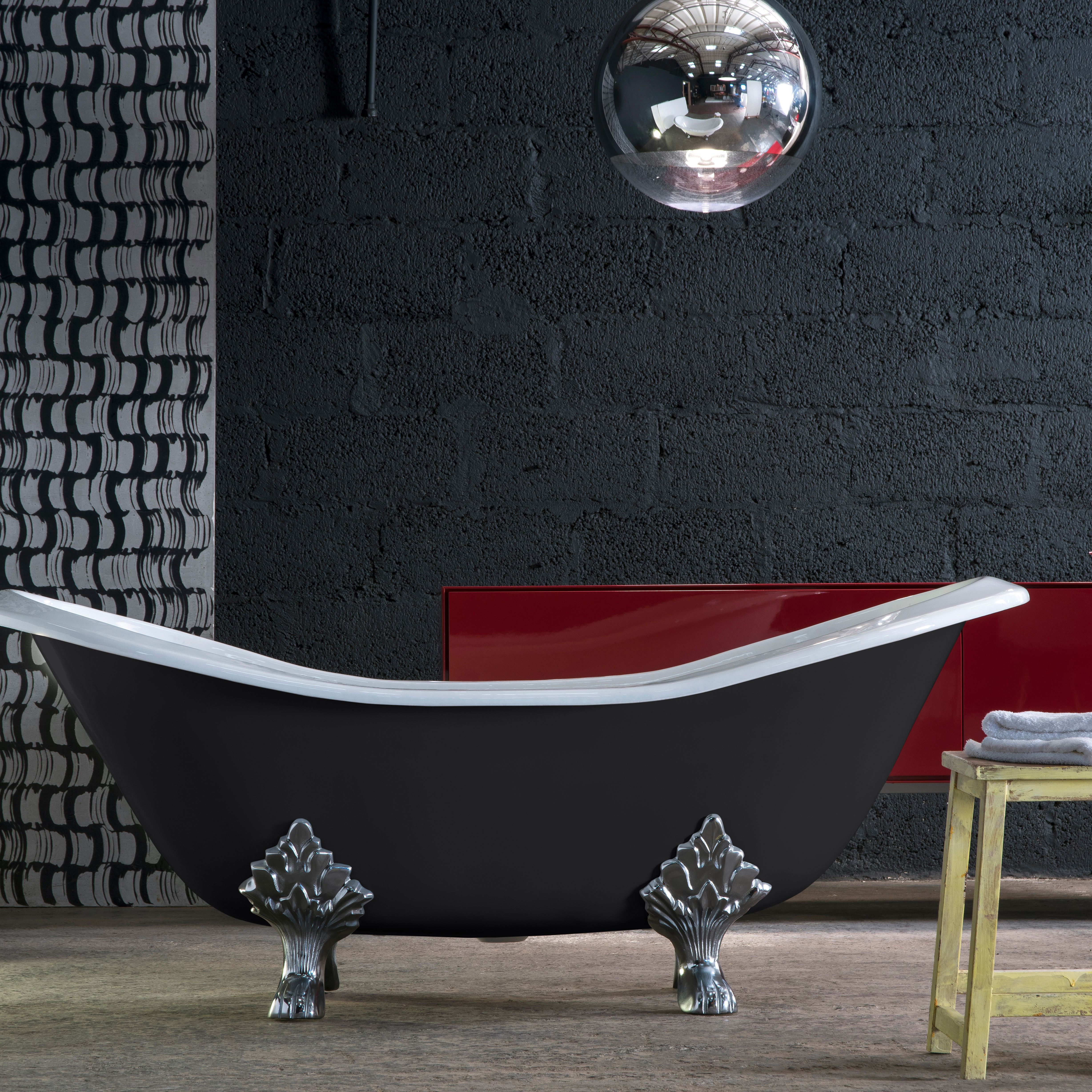 Arroll Villandry Gloss Black Slipper Double ended Bath with 2 Tap holes ...