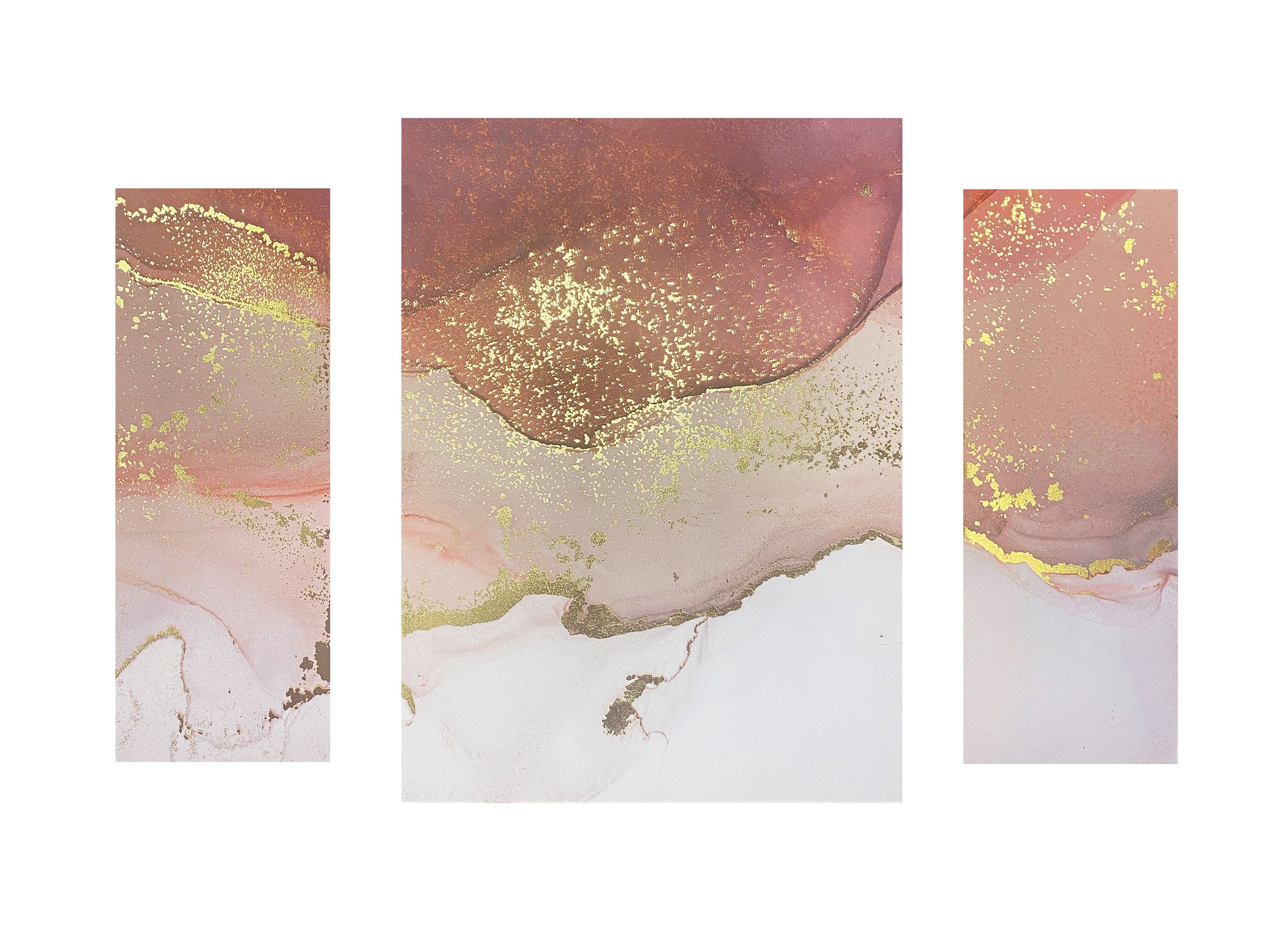 Arthouse Abstract Blush Pink & Gold Canvas art, Set of 3 (H)66cm x (W ...