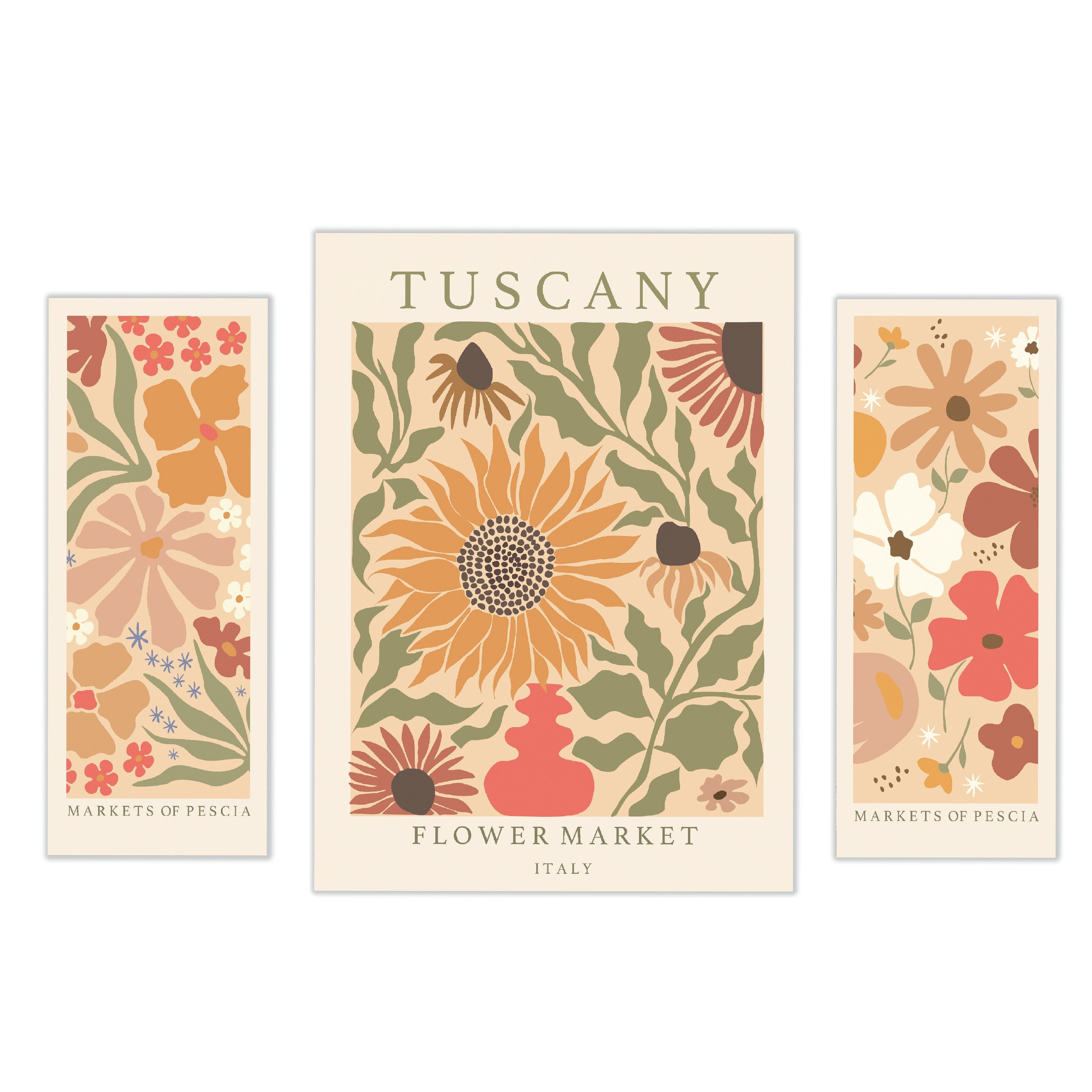 Arthouse Tuscany Flower Market Warm Tones Mixed size Canvas art, Set of 3