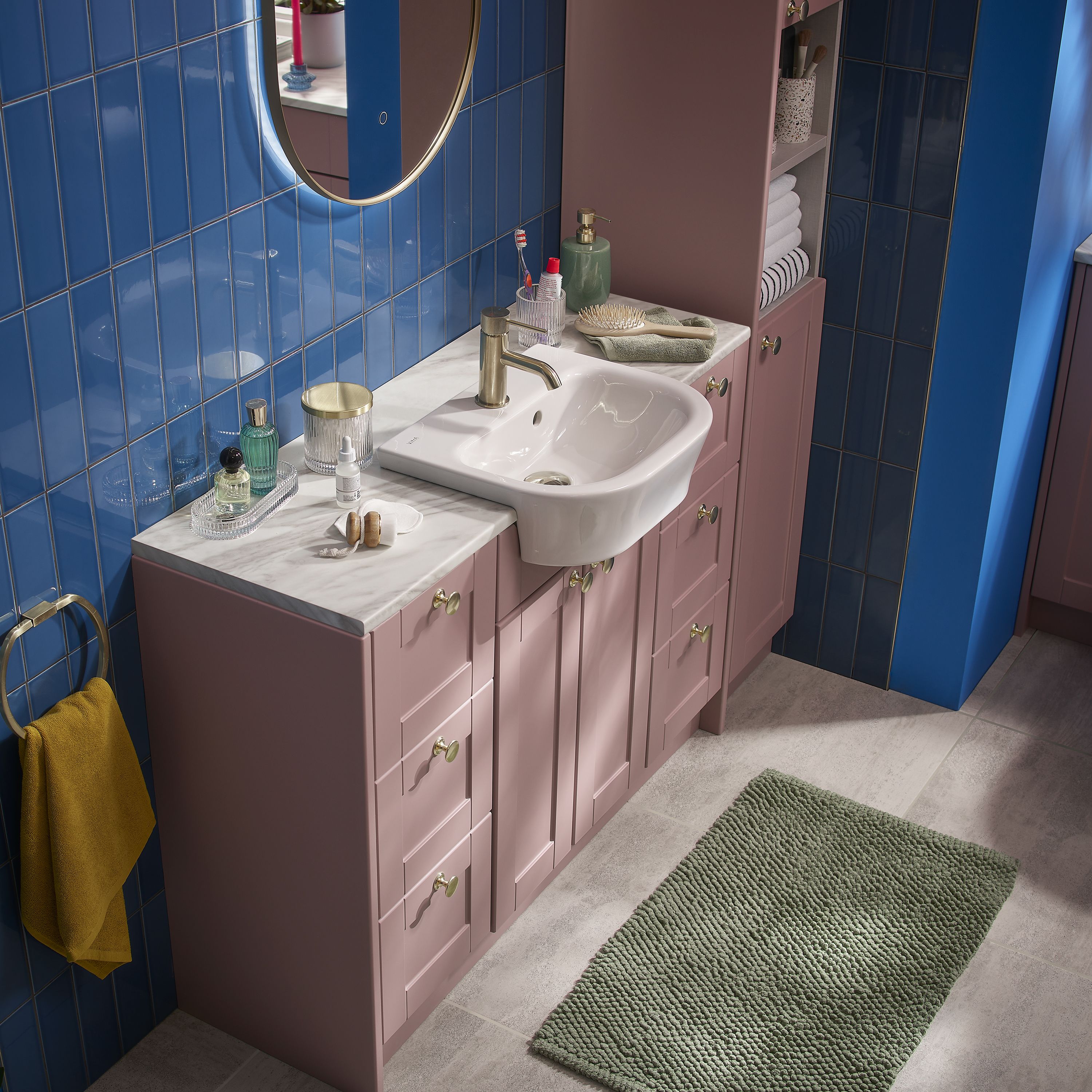 Ashford Standard Matt Dusty pink Double Freestanding Bathroom Vanity unit H 820mm W 495mm
