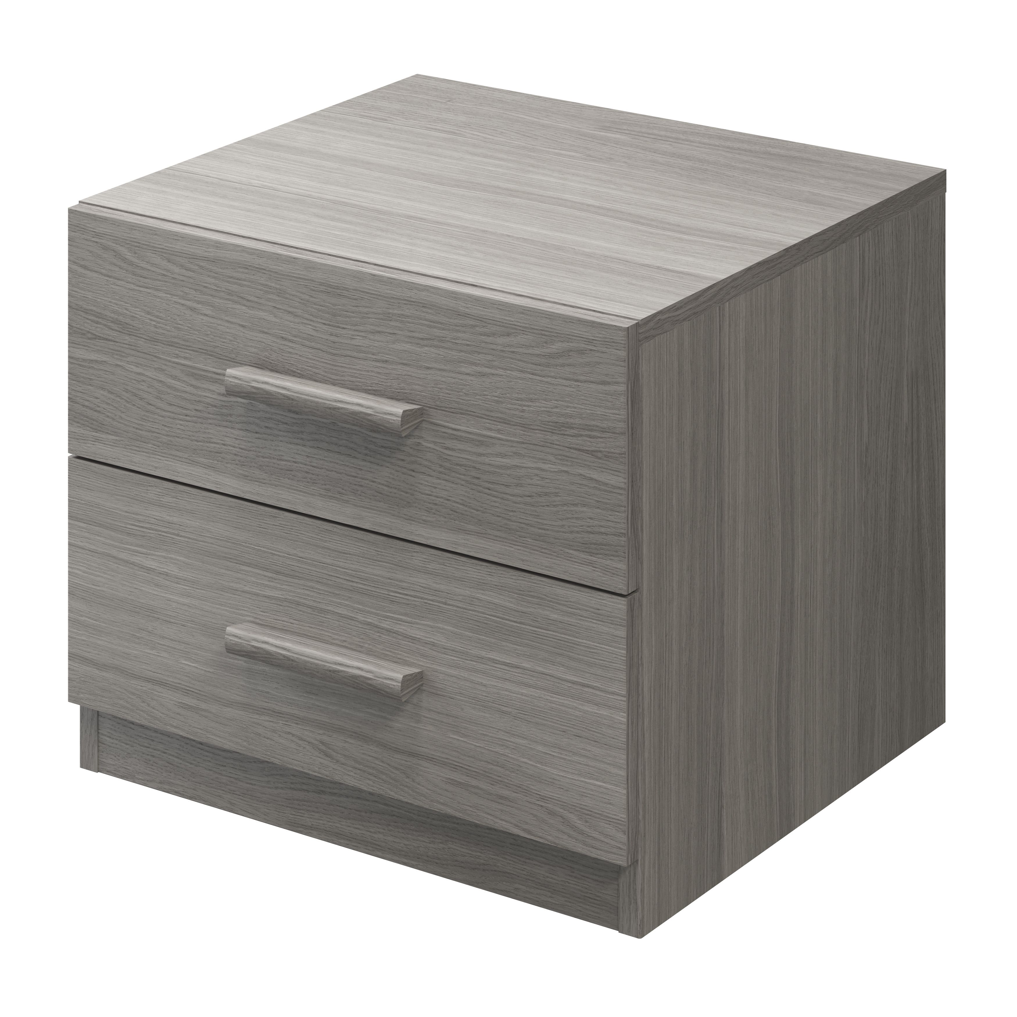 Atomia Freestanding Matt grey oak effect 2 Drawer Bedside table H 429mm W 500mm D 466mm