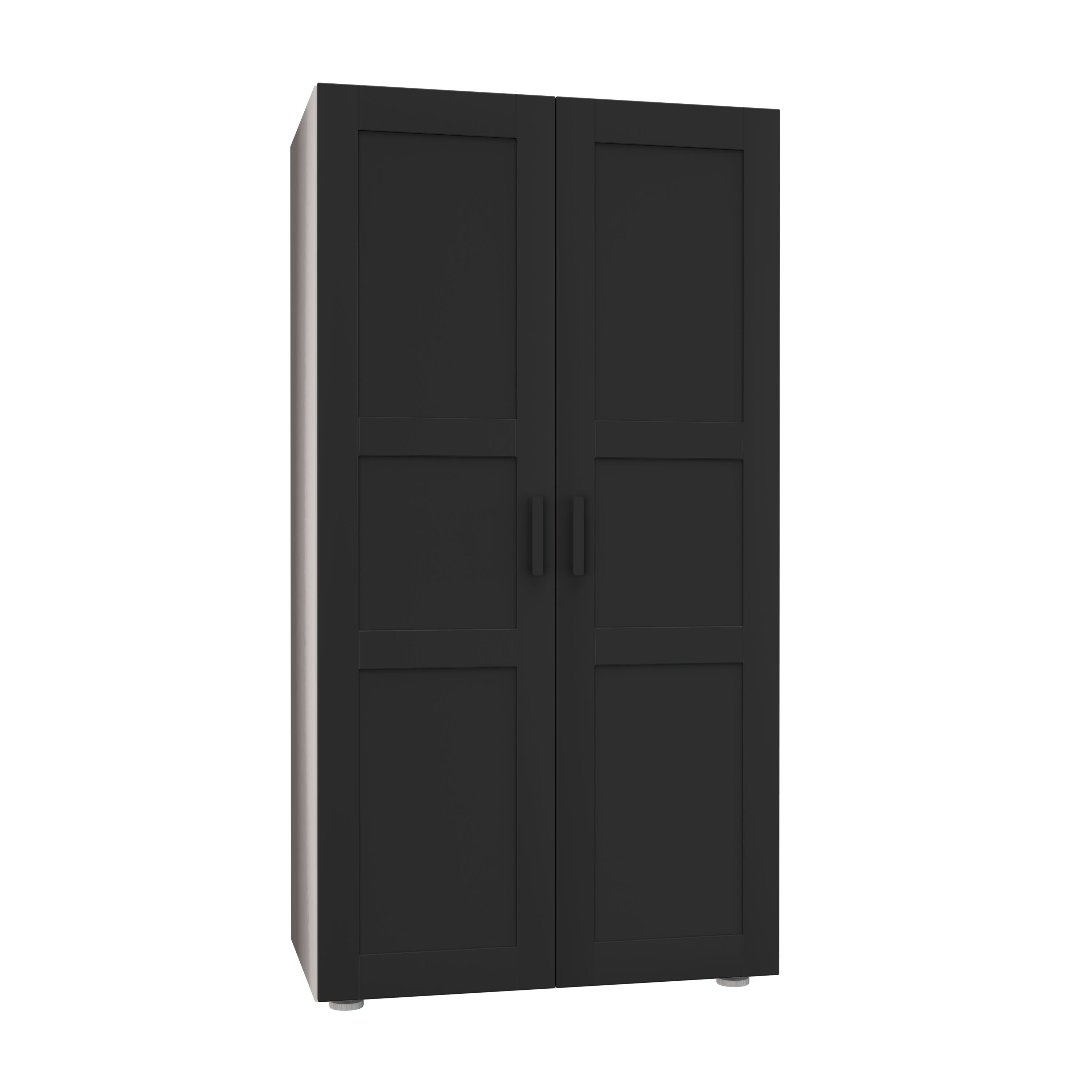 Atomia Matt Black Double Wardrobe with Shelving (H)1875mm (W)1000mm (D ...