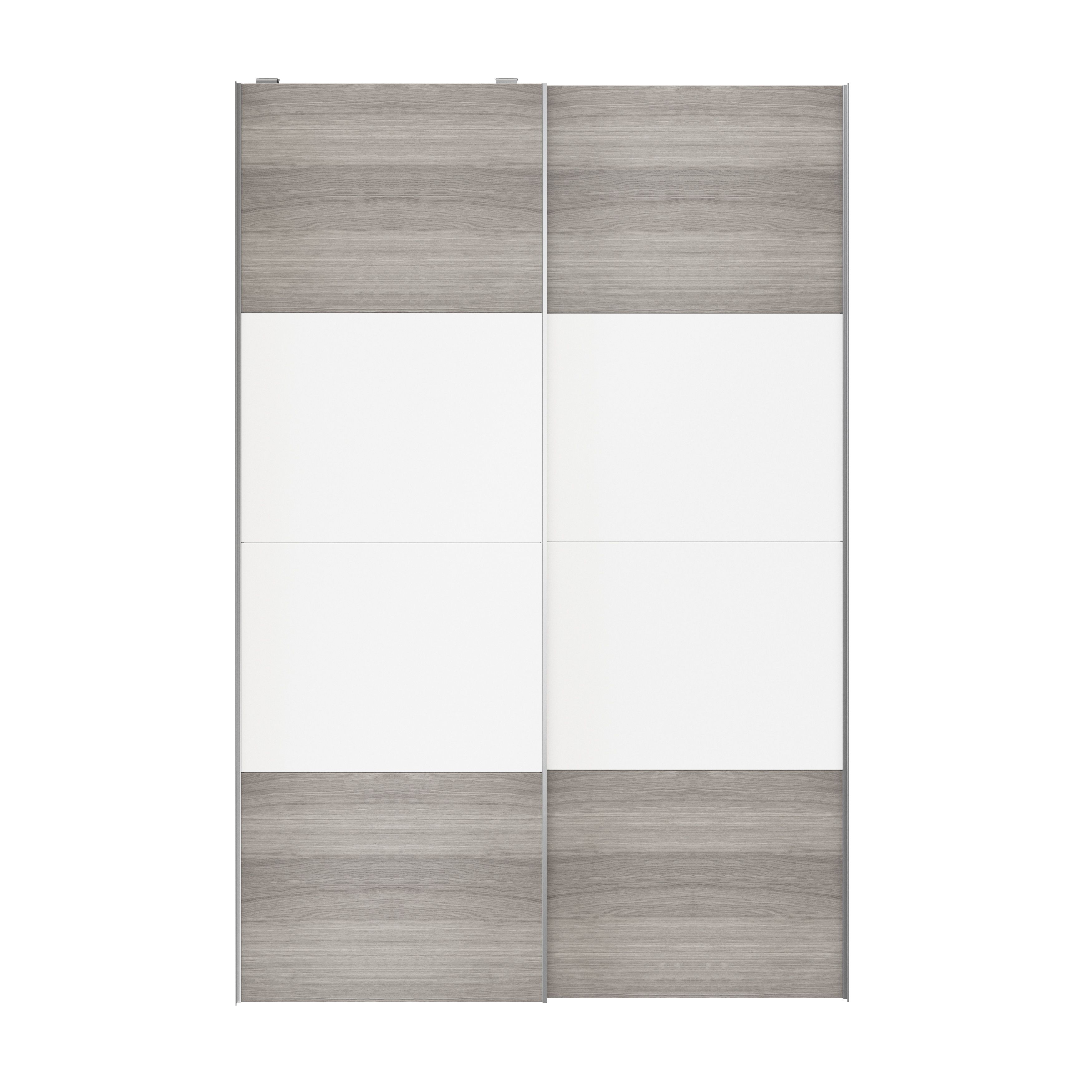 Atomia Panelled Grey & white oak effect 2 door Sliding Wardrobe Door kit (H)2250mm (W)1500mm ...