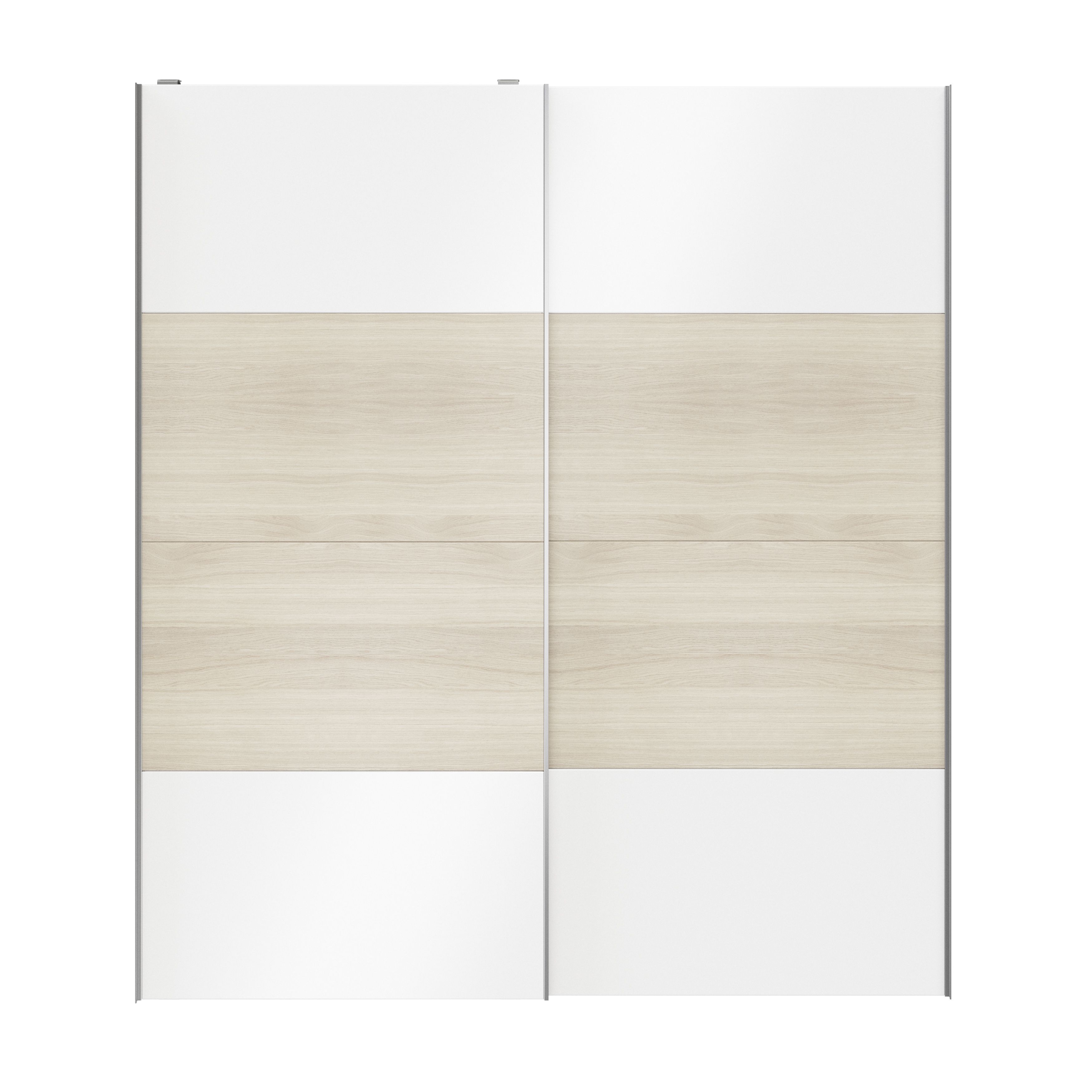Atomia Panelled White oak effect High gloss 2 door Sliding Wardrobe ...