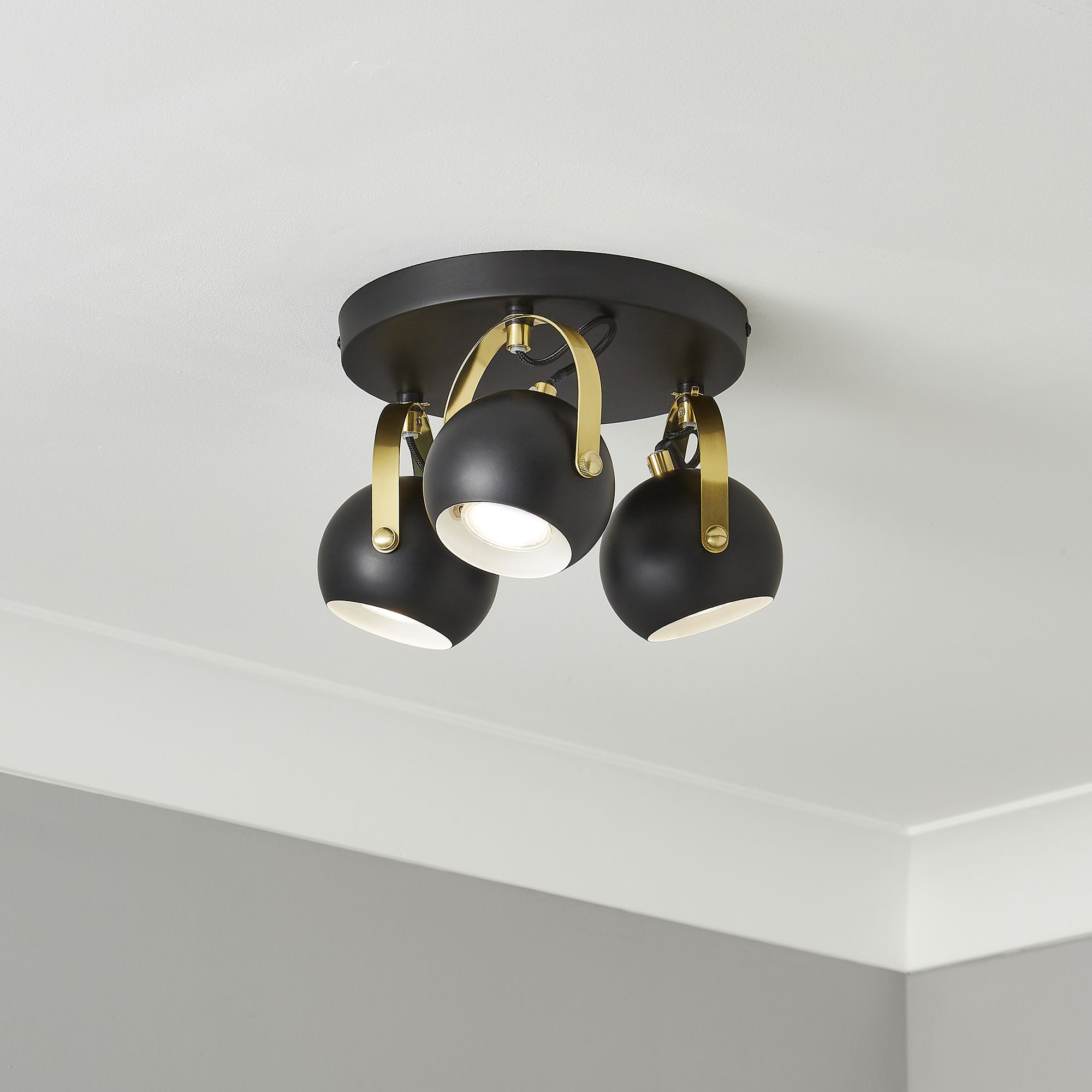 Azure Retro Matt Black Brass effect 3 Light Spotlight