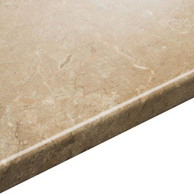 B&Q 38mm Gloss Beige Travertine effect Laminate Round edge Kitchen ...