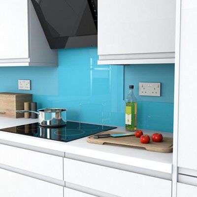 B&Q Atoll Blue Glass Splashback, (H)760mm (W)700mm (T)4mm | DIY at B&Q