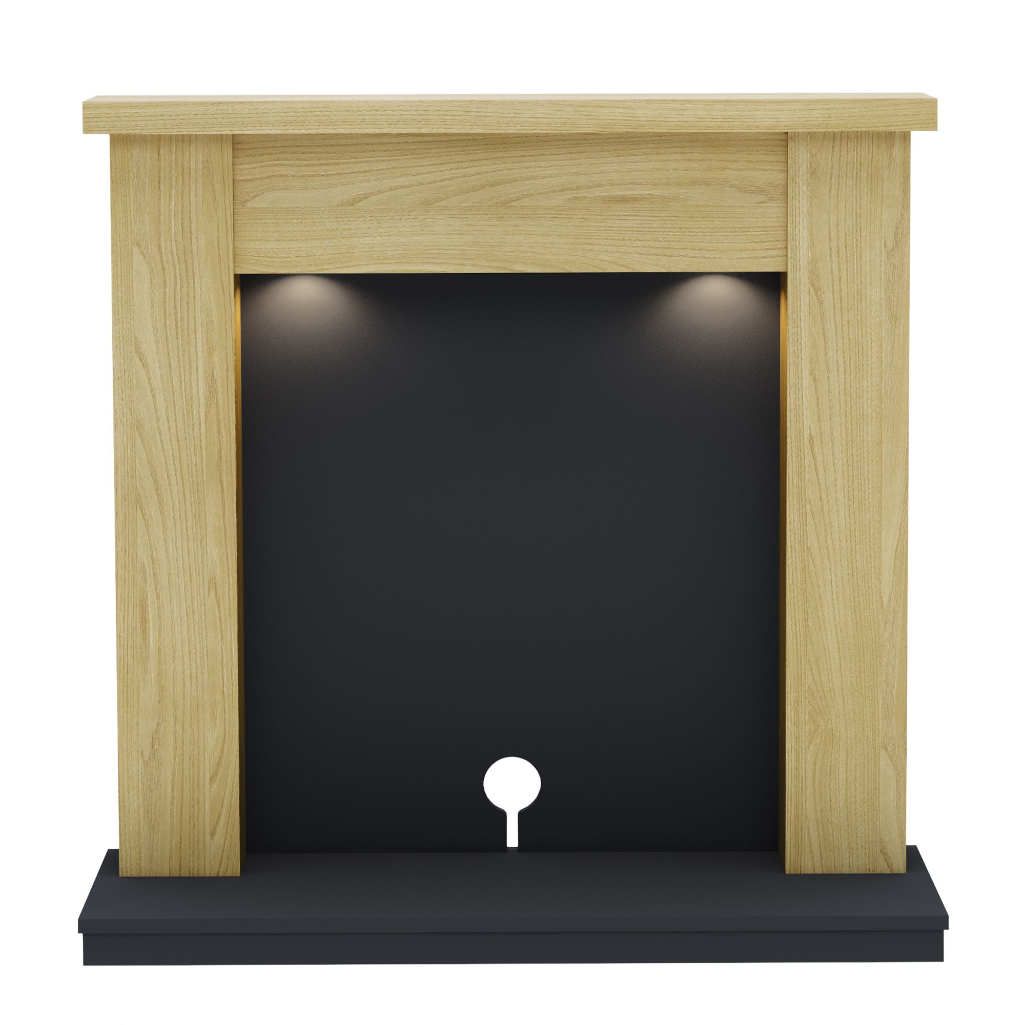 Be Modern Attley Black & Natural Oak Fire surround set with lights