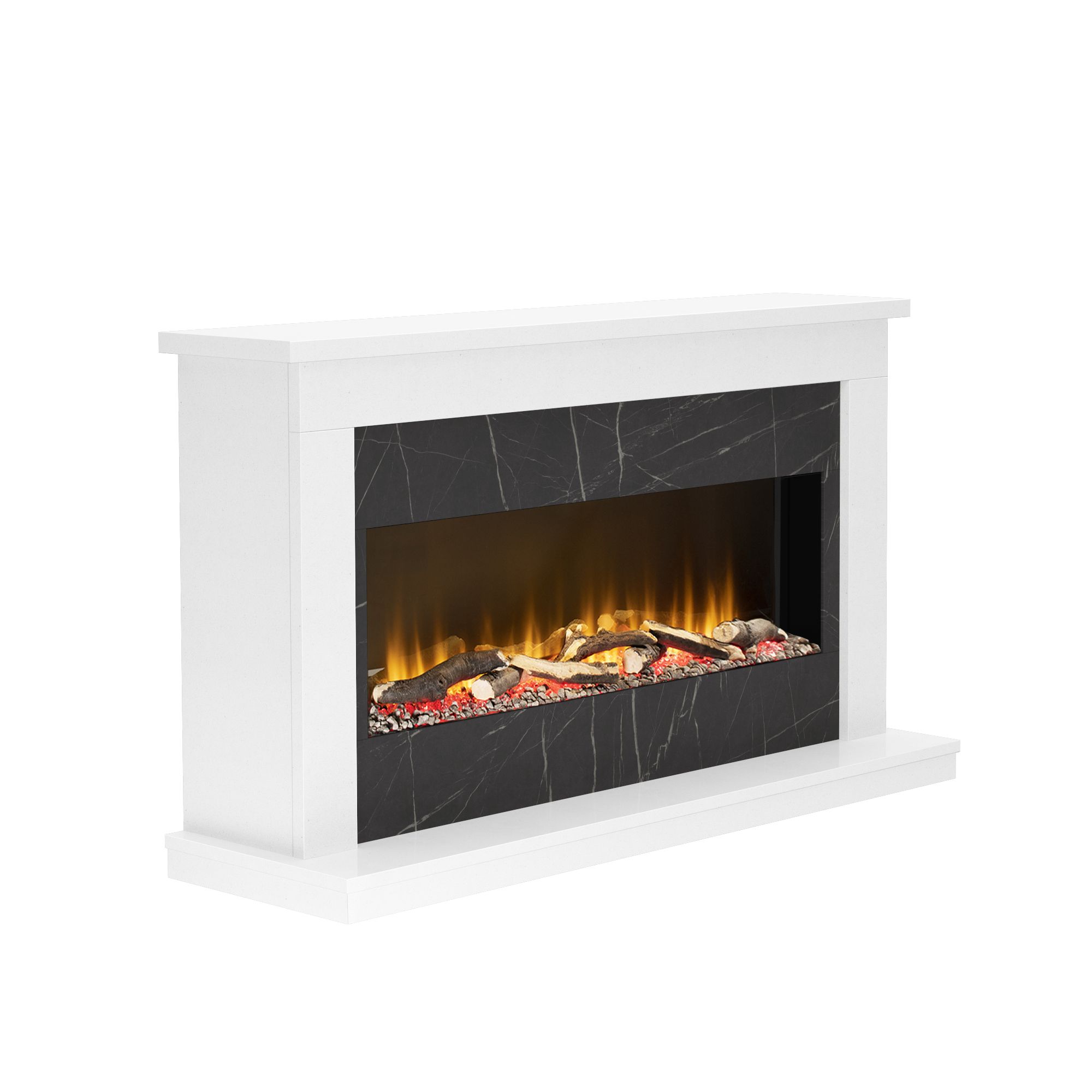 BE MODERN BROADFIELD WHITE & STORM MICRO-MARBLE OUTSET ELECTRIC FIRE SUITE