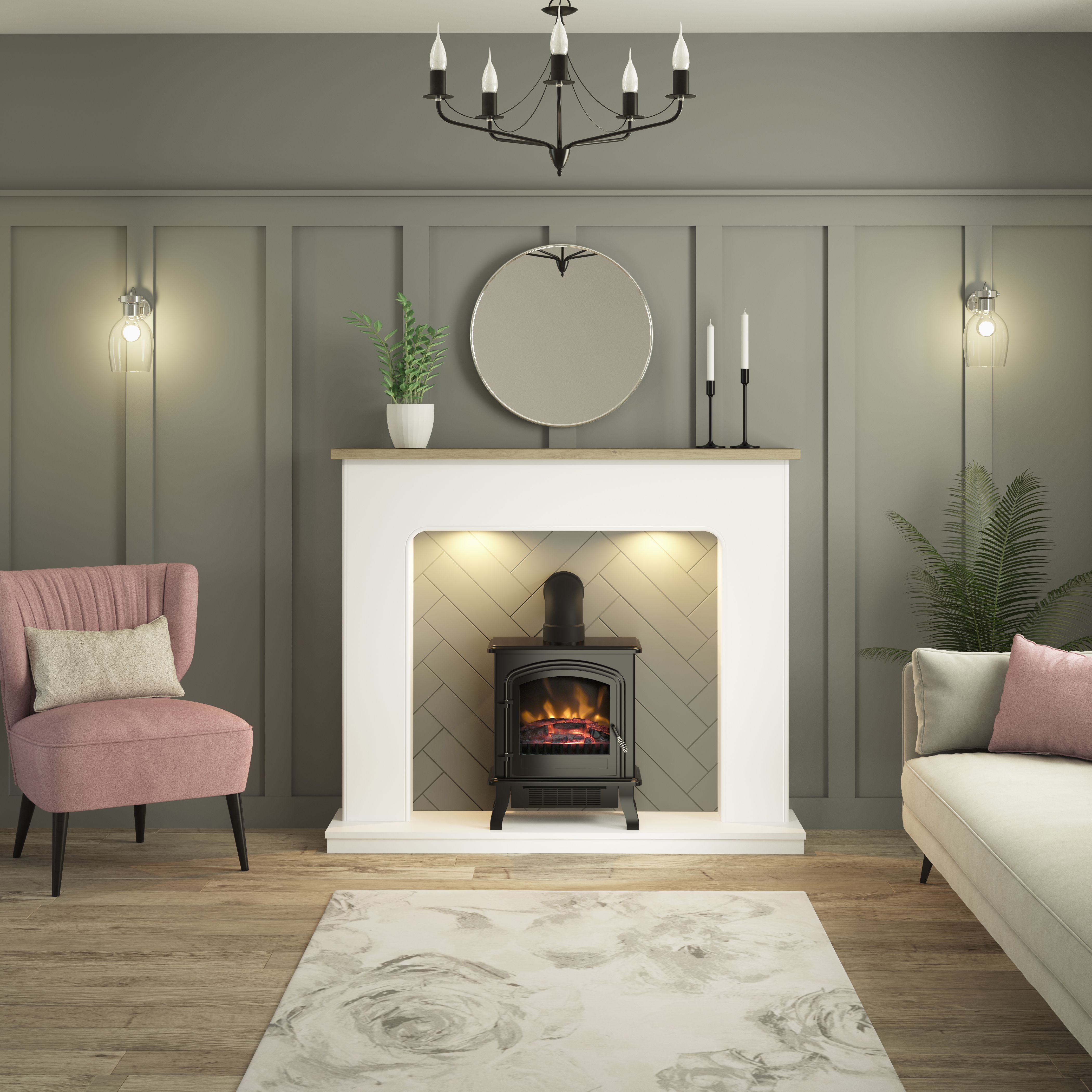 Be Modern Charing White & oak effect Freestanding Electric Fire suite