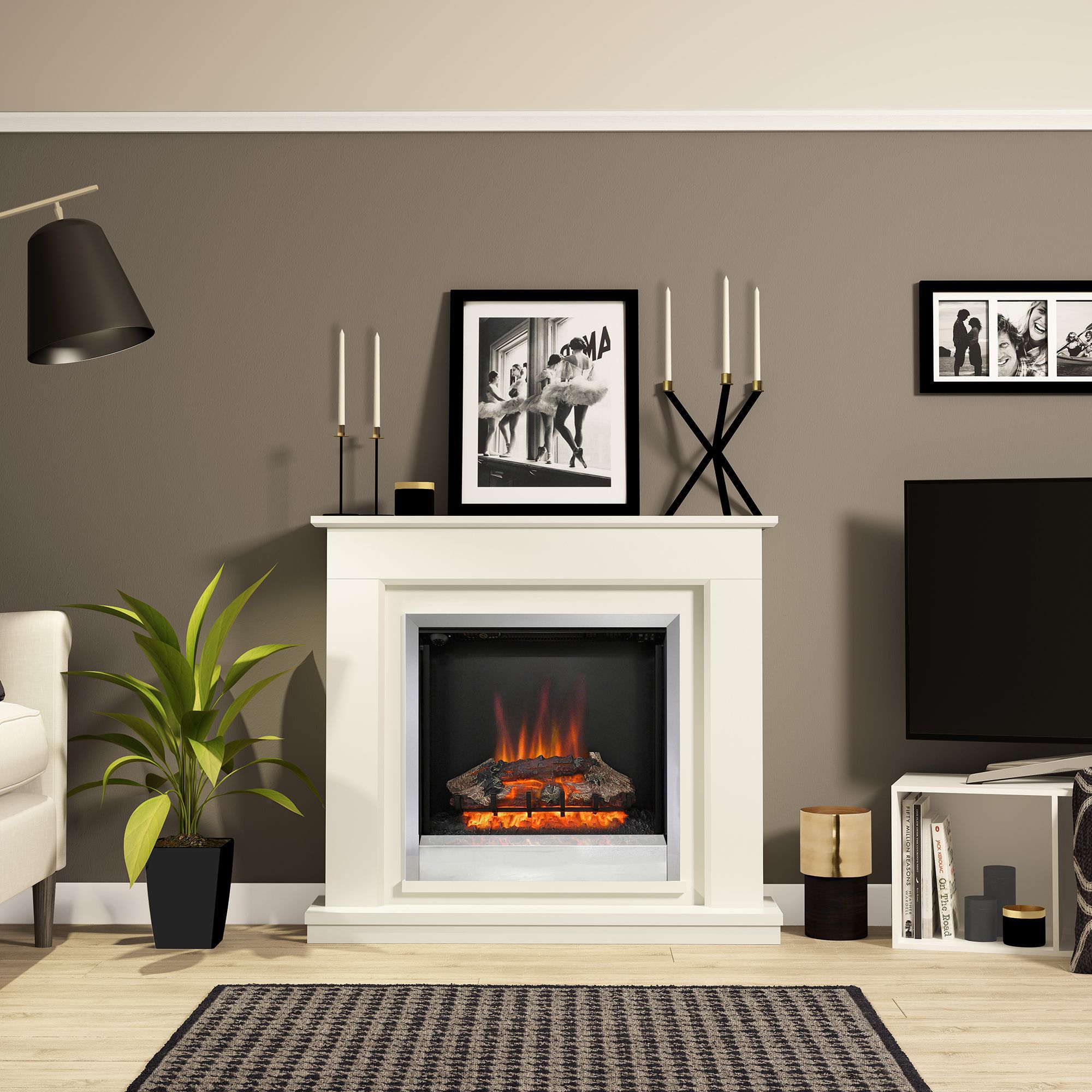 Be Modern Edmonton Soft white Electric Fire suite | DIY at B&Q
