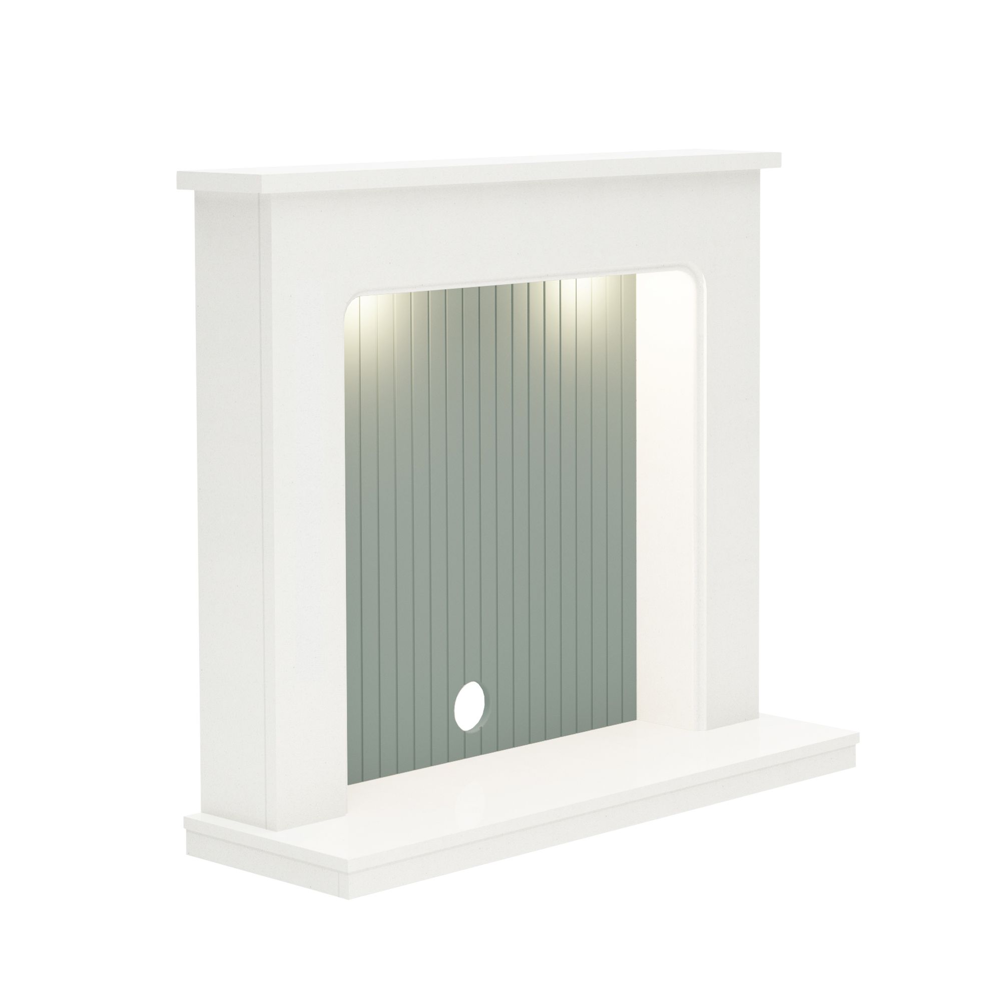 Be Modern Fontwell Sage green & white Fire surround set with Lights ...