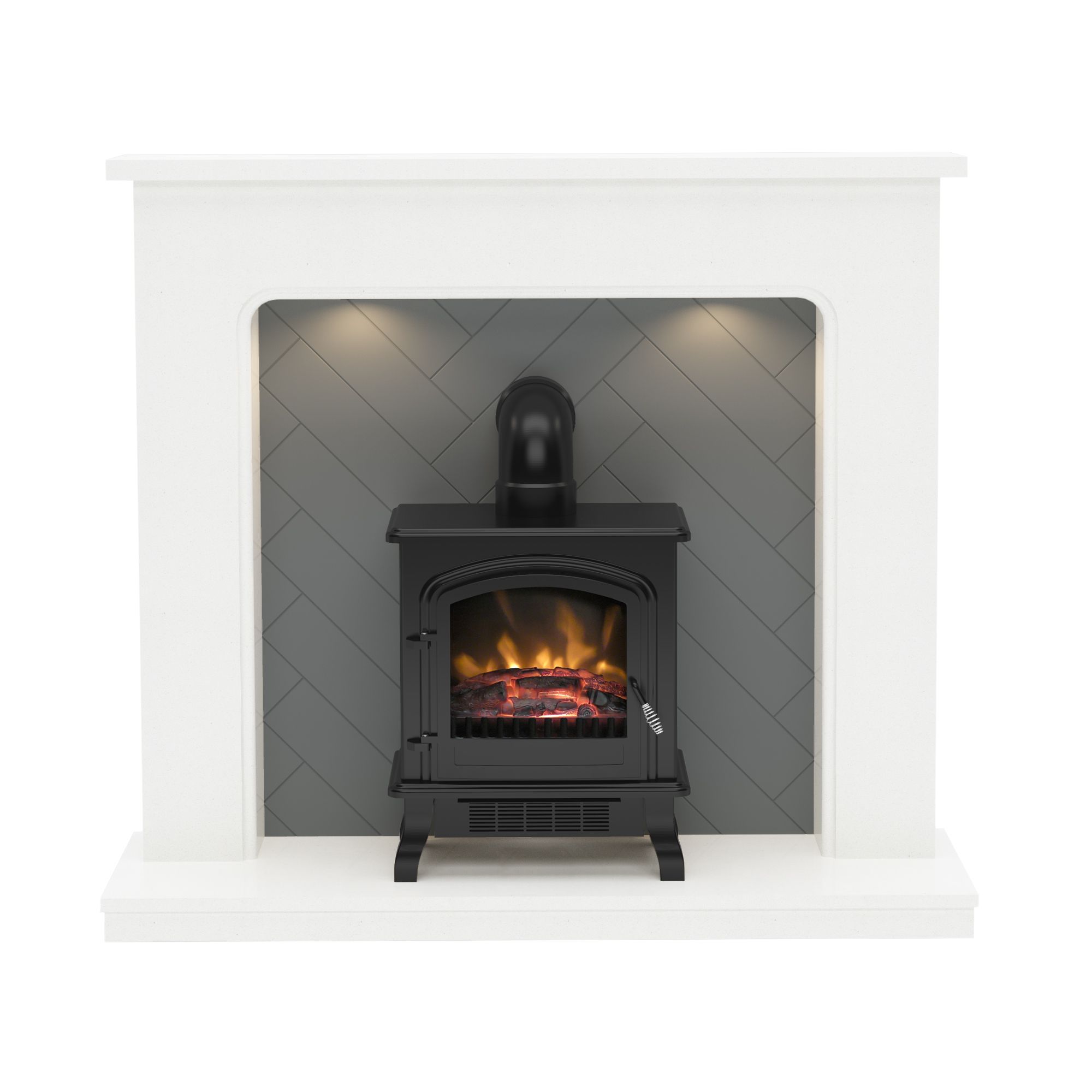 Be Modern Fontwell White marble & grey herringbone effect Freestanding ...