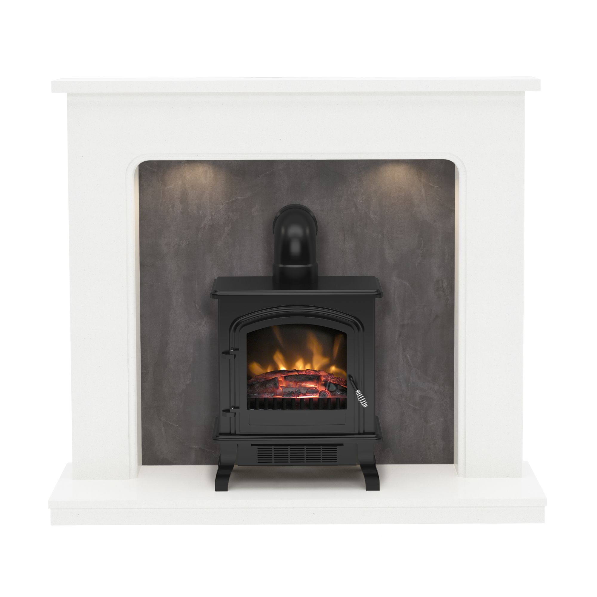 Be Modern Fontwell White marble & slate effect Electric Stove suite ...