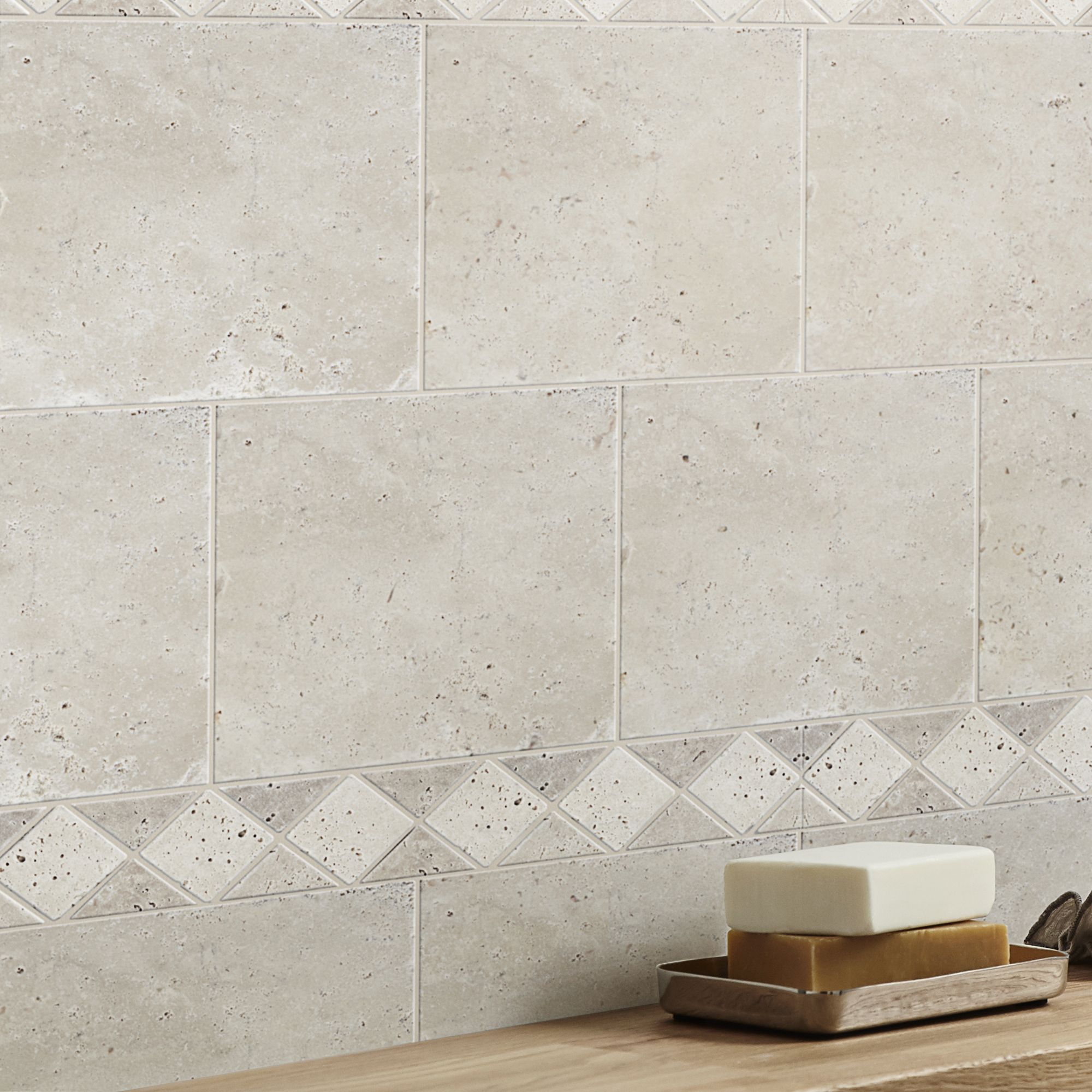 Beige Diamond Stone effect Natural stone Border tile, (L)300mm (W)67mm