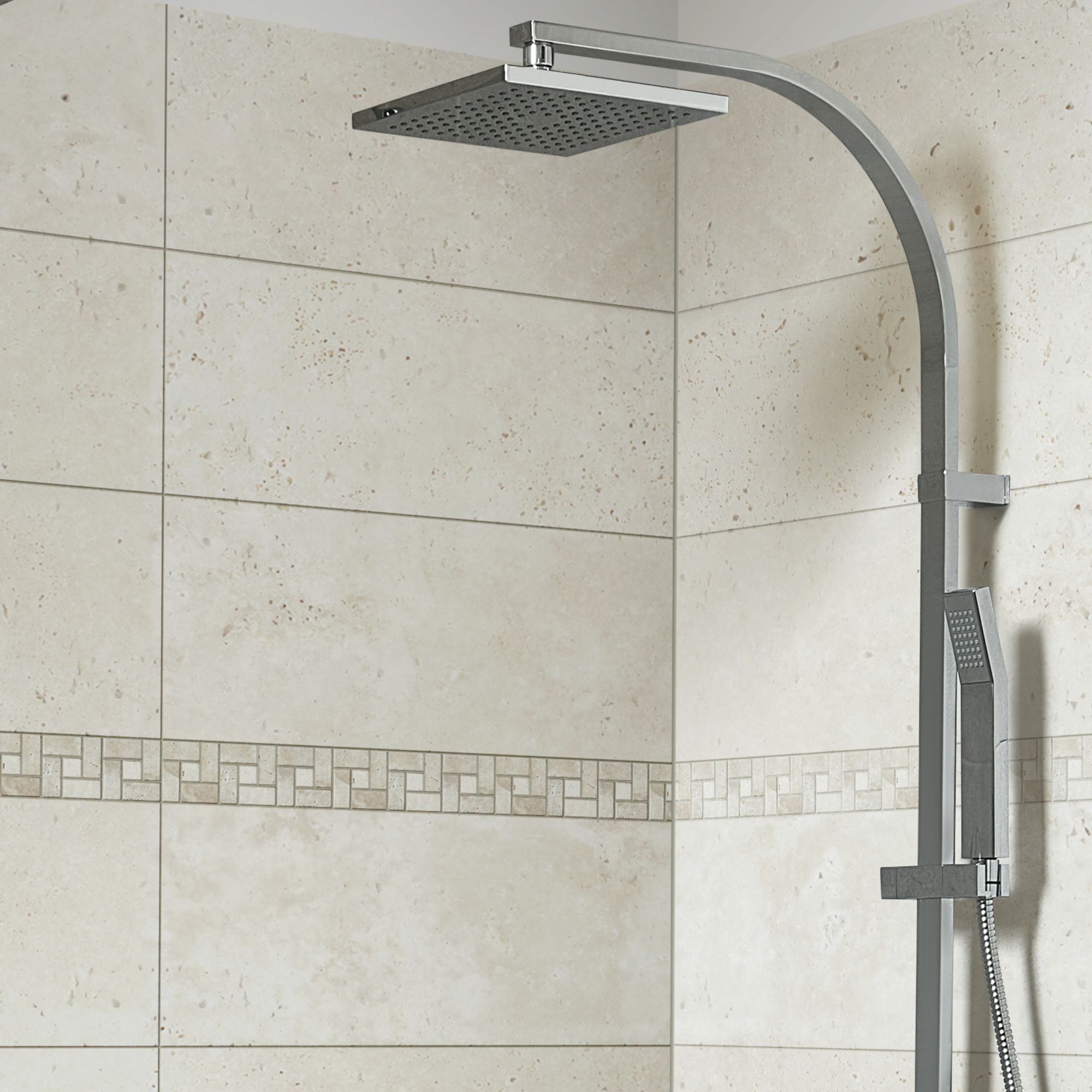 Beige Mosaic Stone effect Natural stone Border tile, (L)300mm (W)73mm