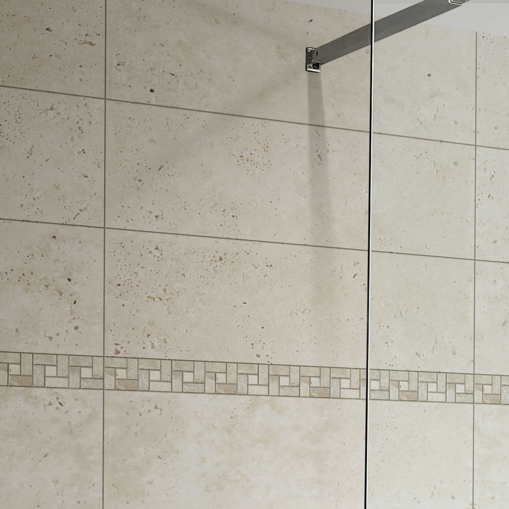 Beige Mosaic Stone effect Natural stone Border tile, (L)300mm (W)73mm