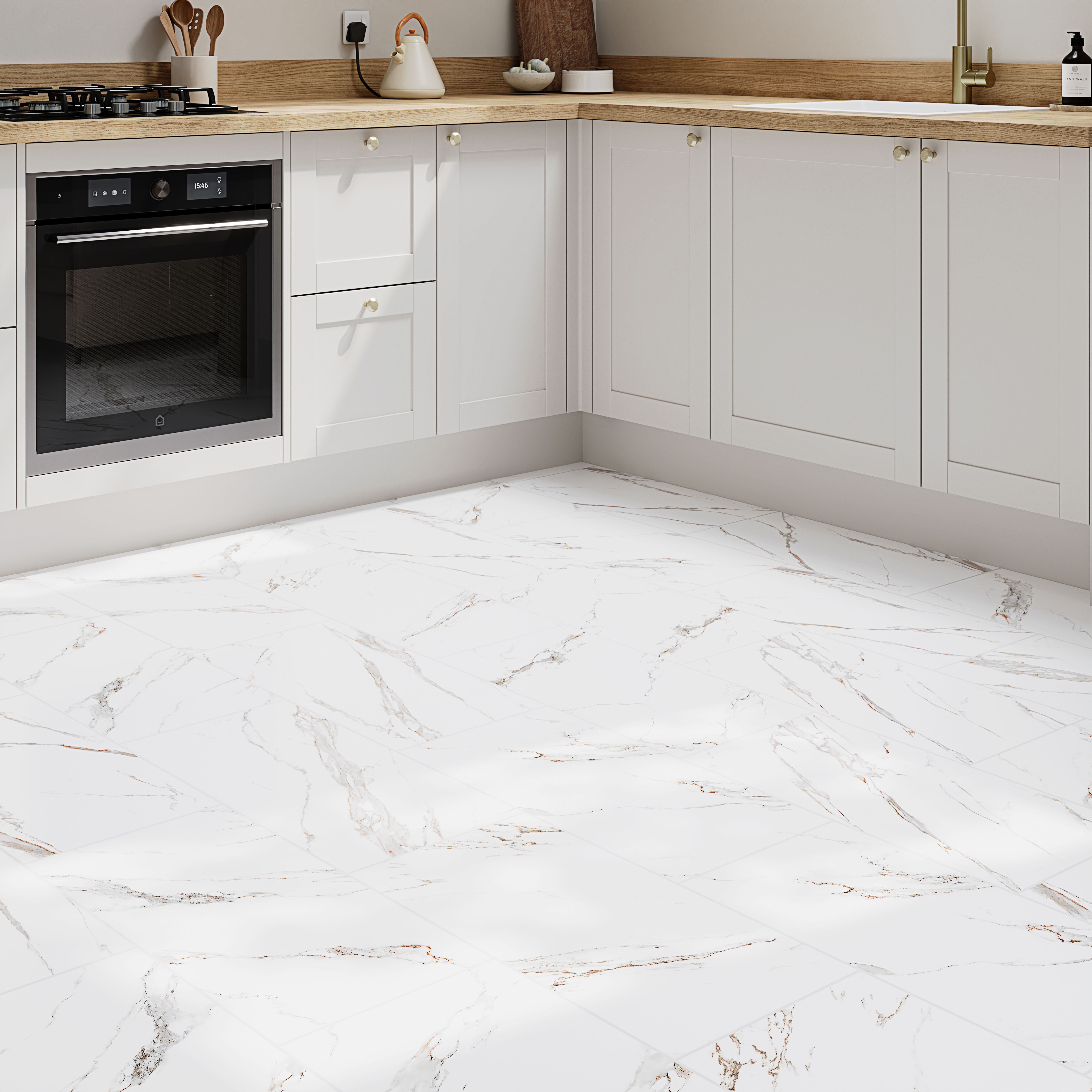 Bentota White grey Satin Marble effect Ceramic Indoor Wall & floor Tile ...