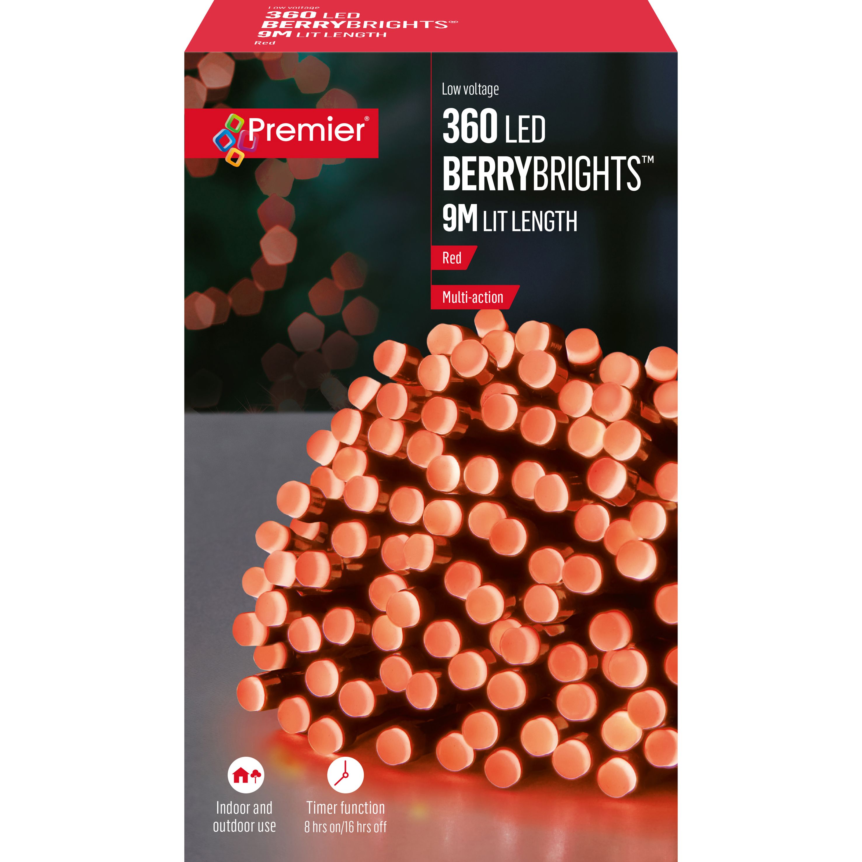 BerryBrights Red LED String lights With Timer Green cable