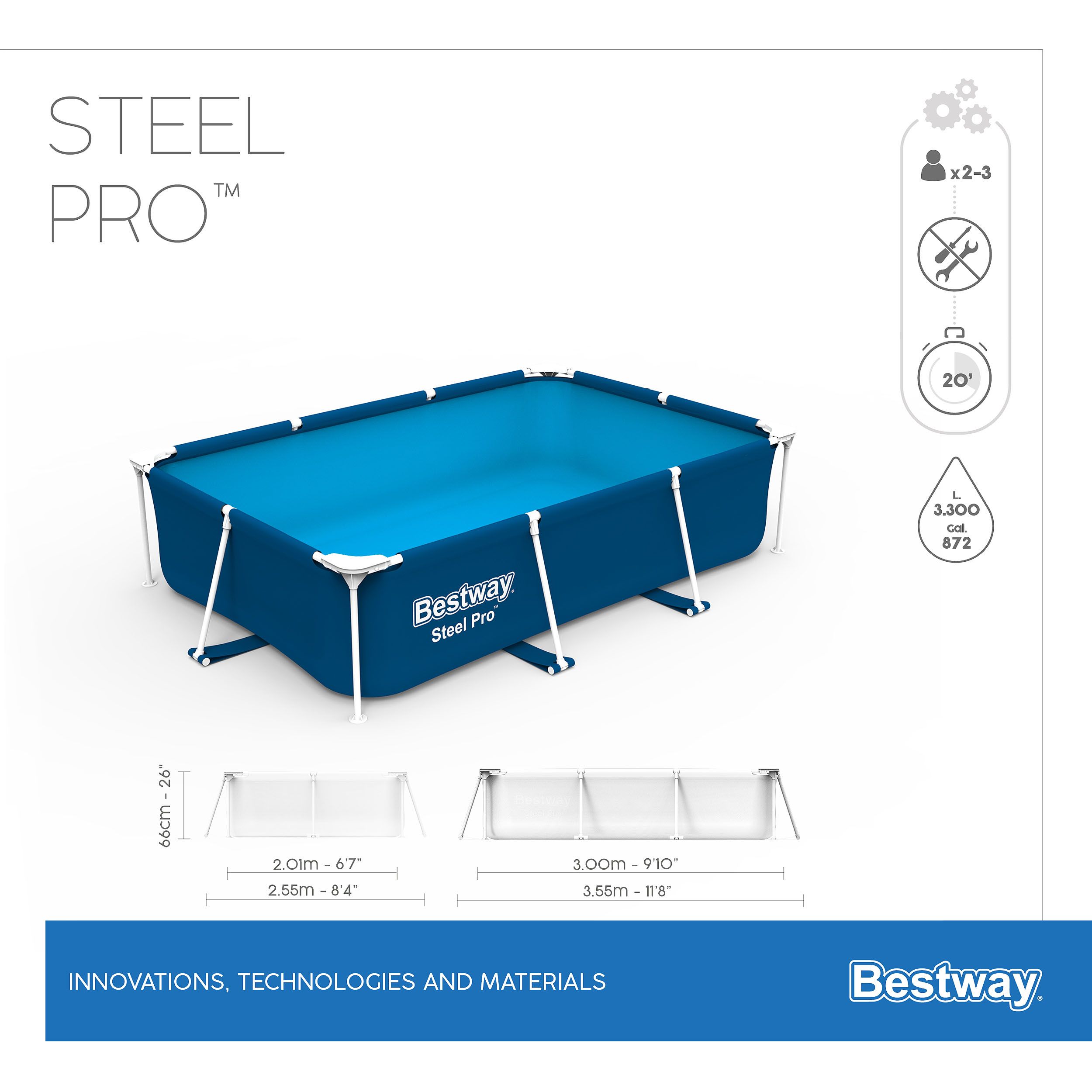 Bestway Steel Pro Family lounge pool (W) 2.01m x (L) 3m