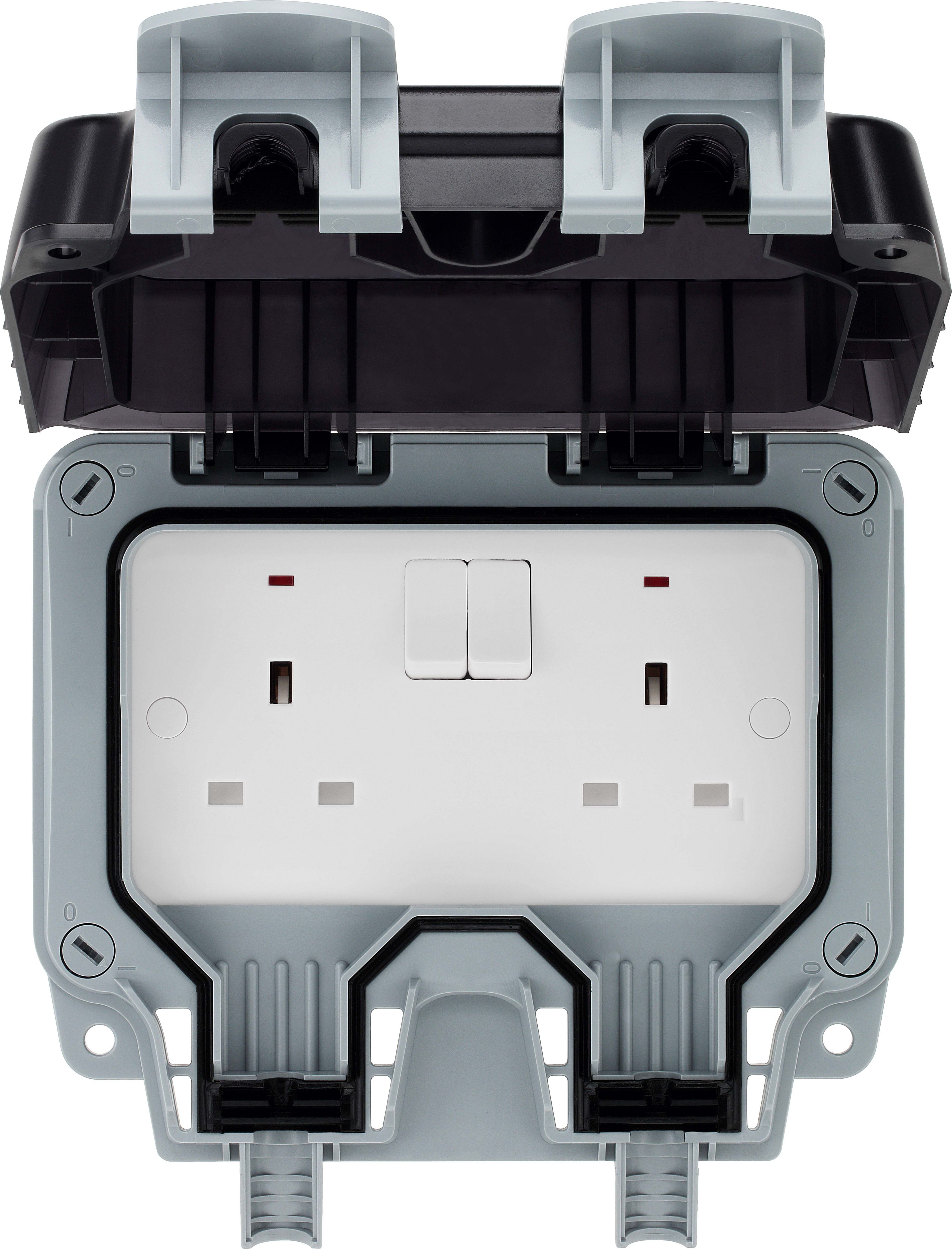BG 13A GREY 2 GANG OUTDOOR WEATHERPROOF SWITCHED SOCKET