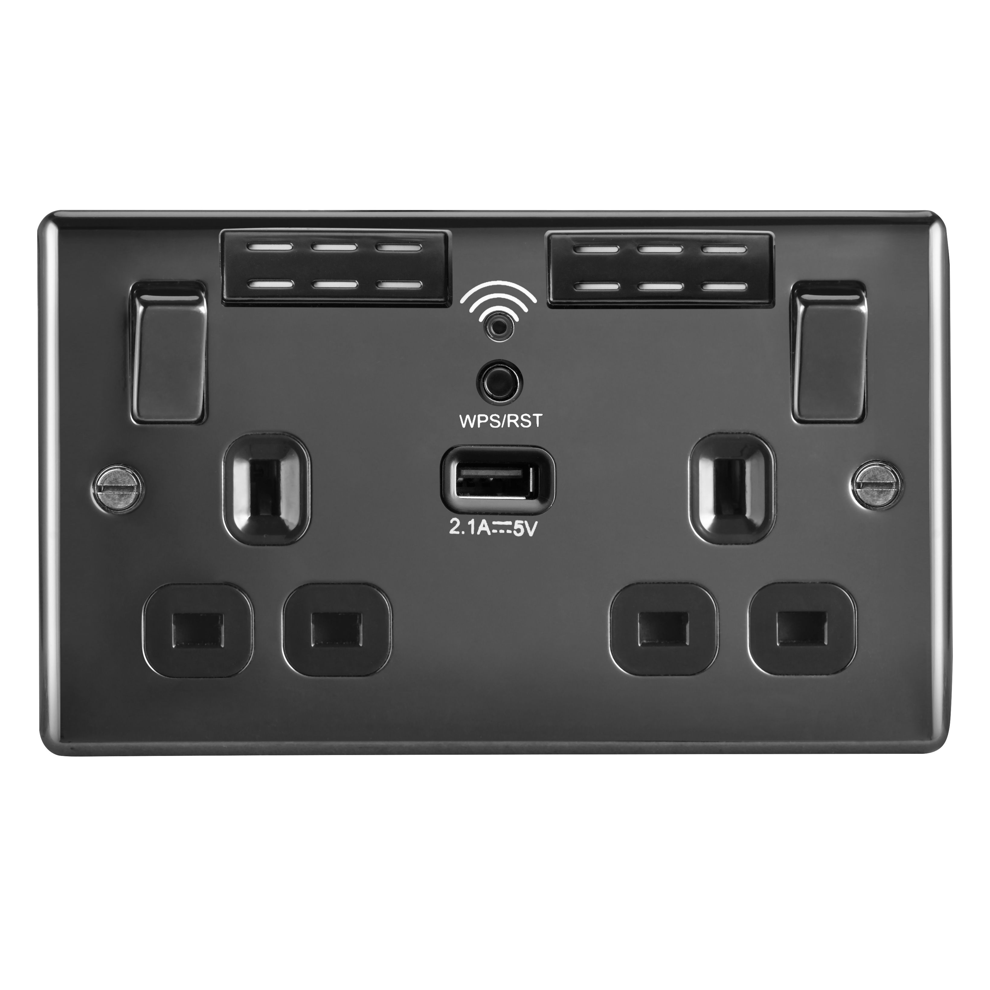 BG Black Nickel 13A Switched Double WiFi extender socket with USB