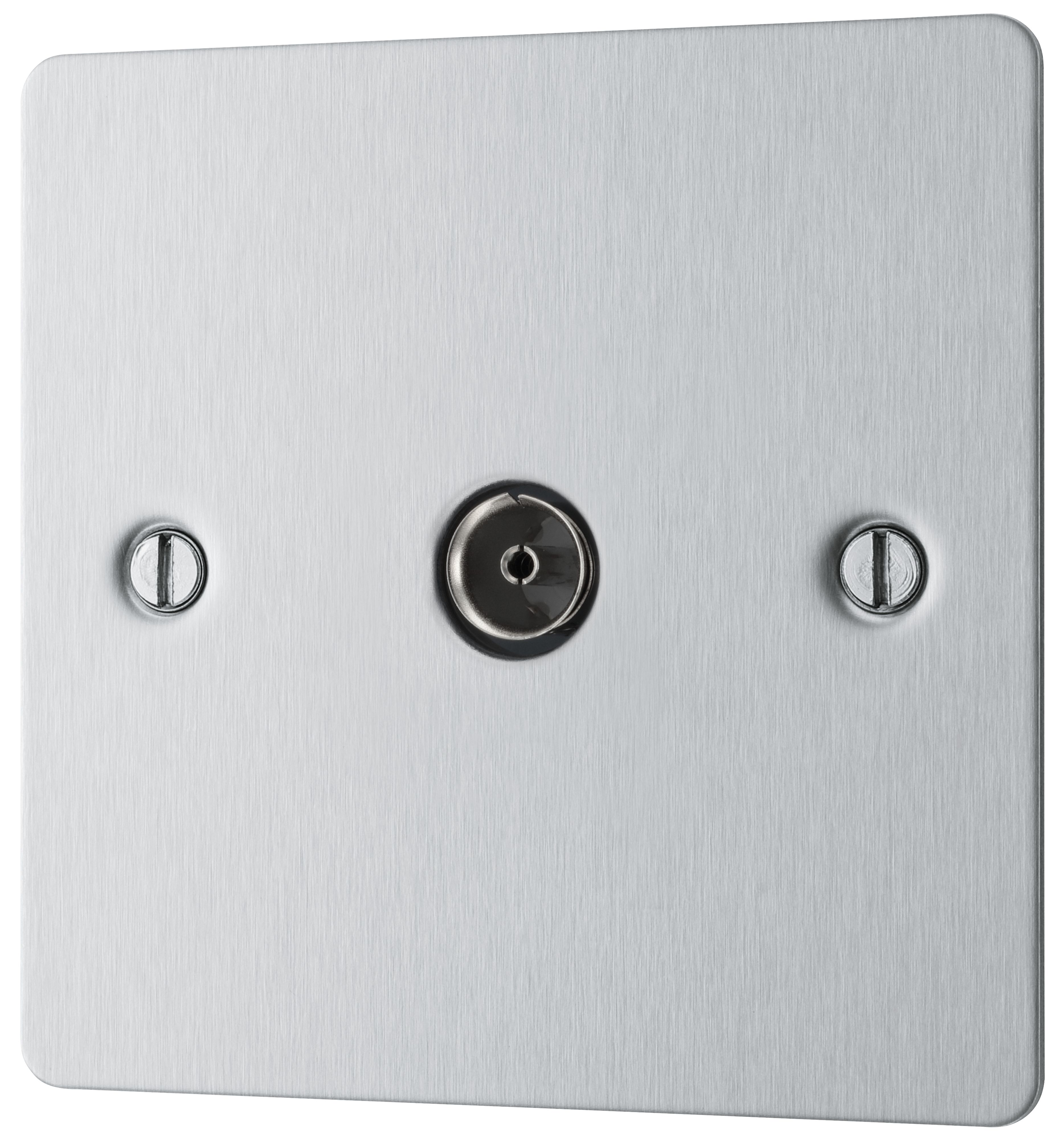 BG Brushed Steel Flush-mounted Single TV socket | DIY at B&Q