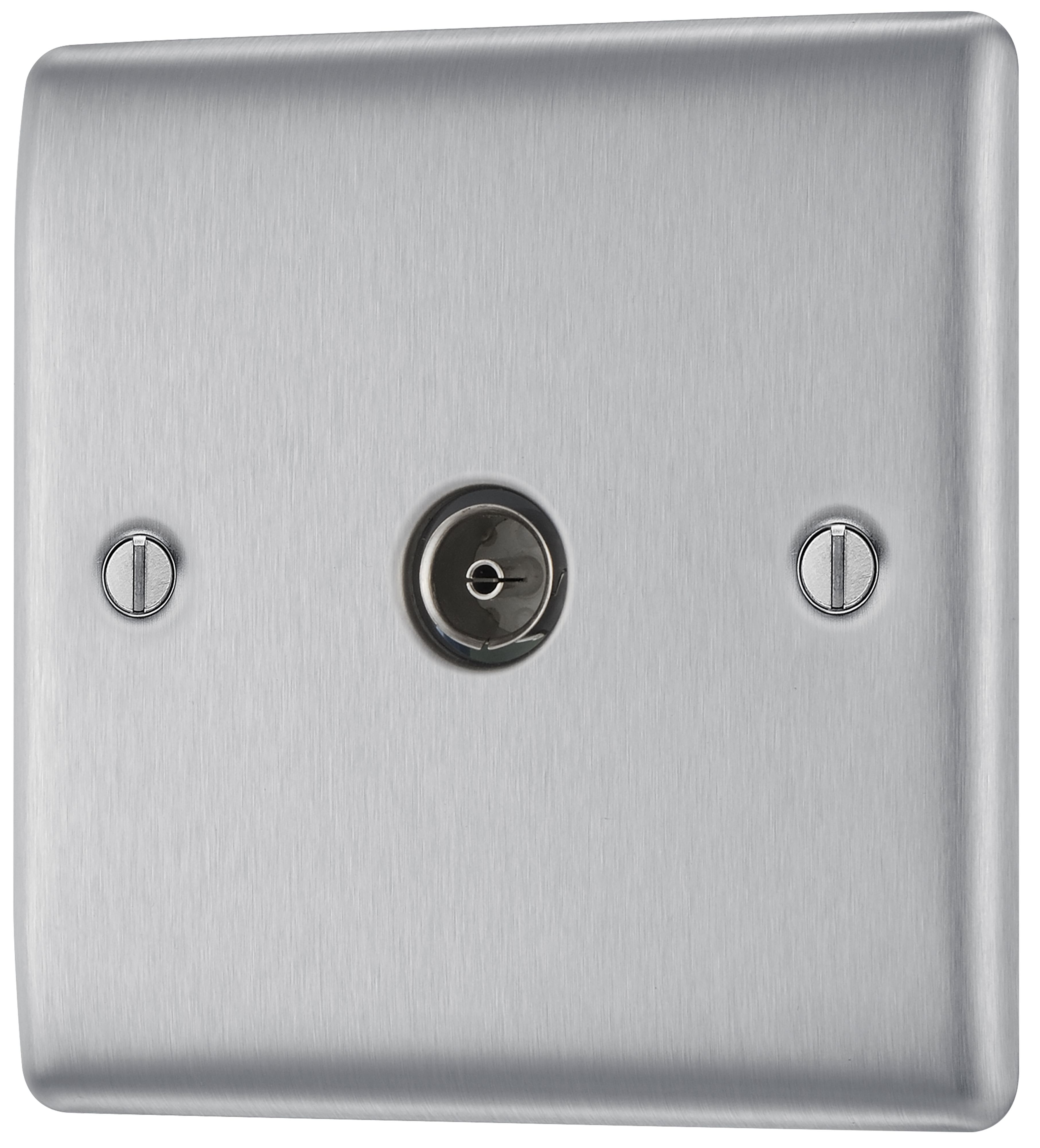 BG Brushed Steel Semi-flush Single TV socket | DIY at B&Q