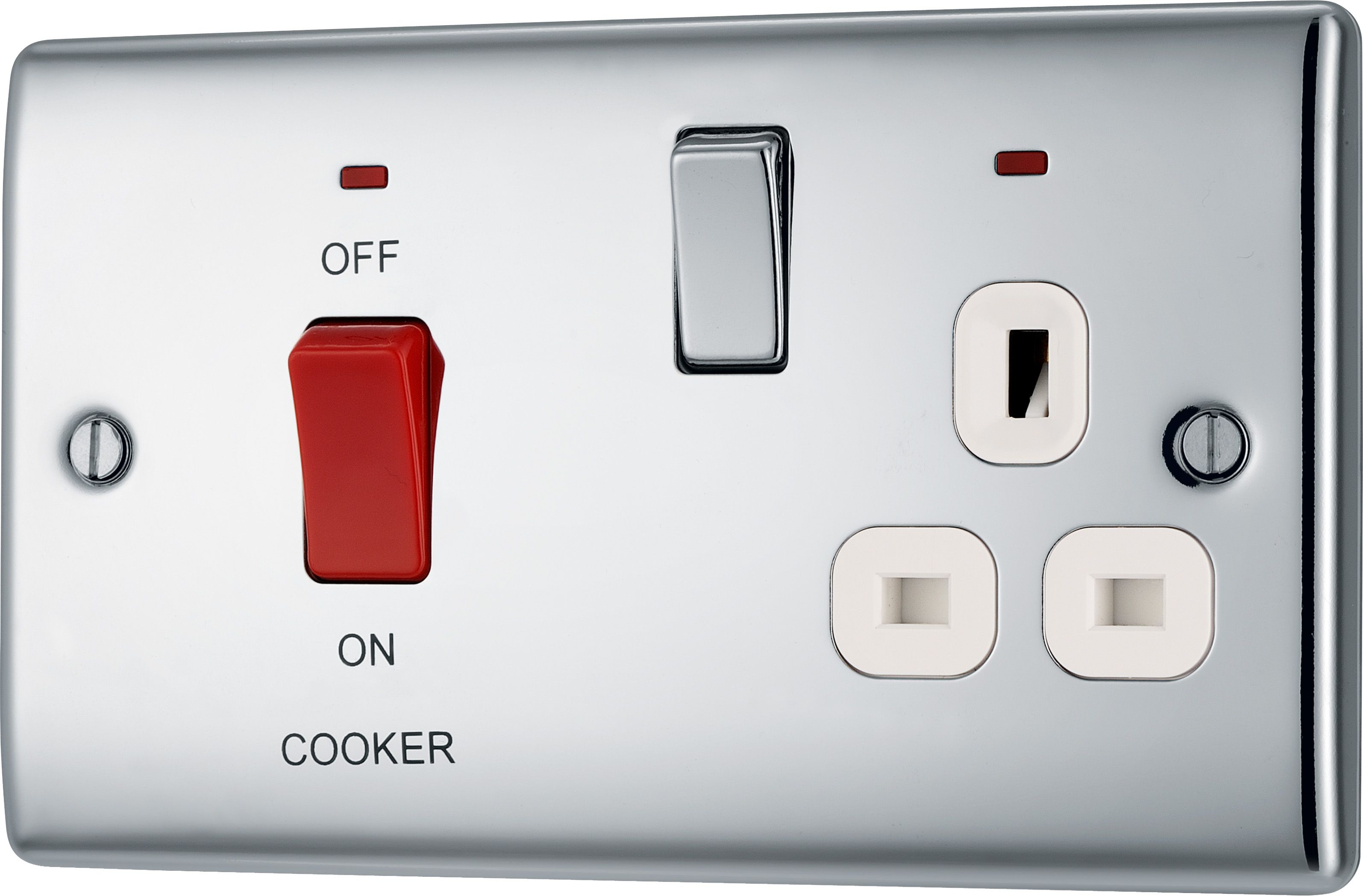 Buy BG Chrome Cooker switch & socket with neon & White inserts | DIY at B&Q