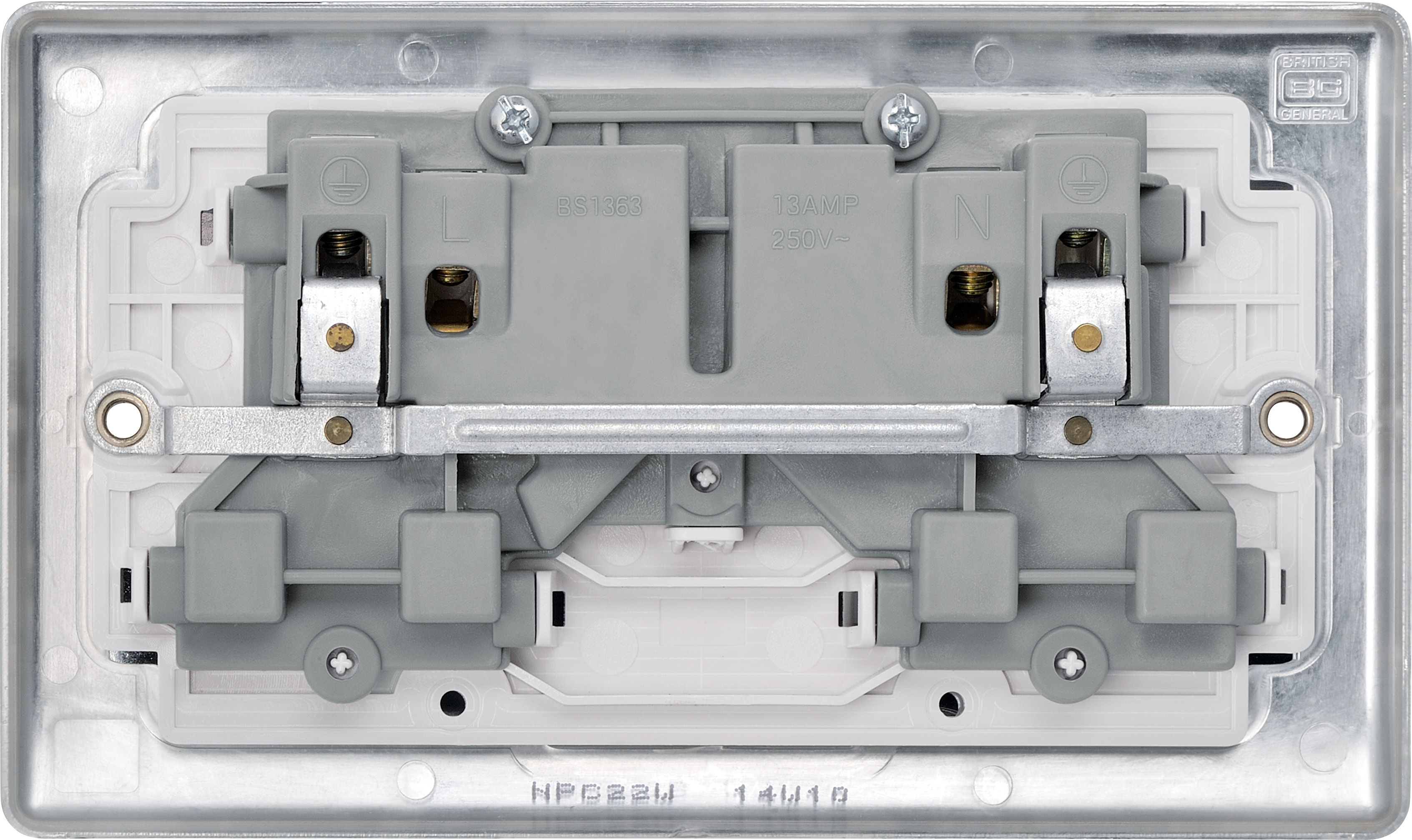BG Chrome Double 13A Switched Socket & White inserts