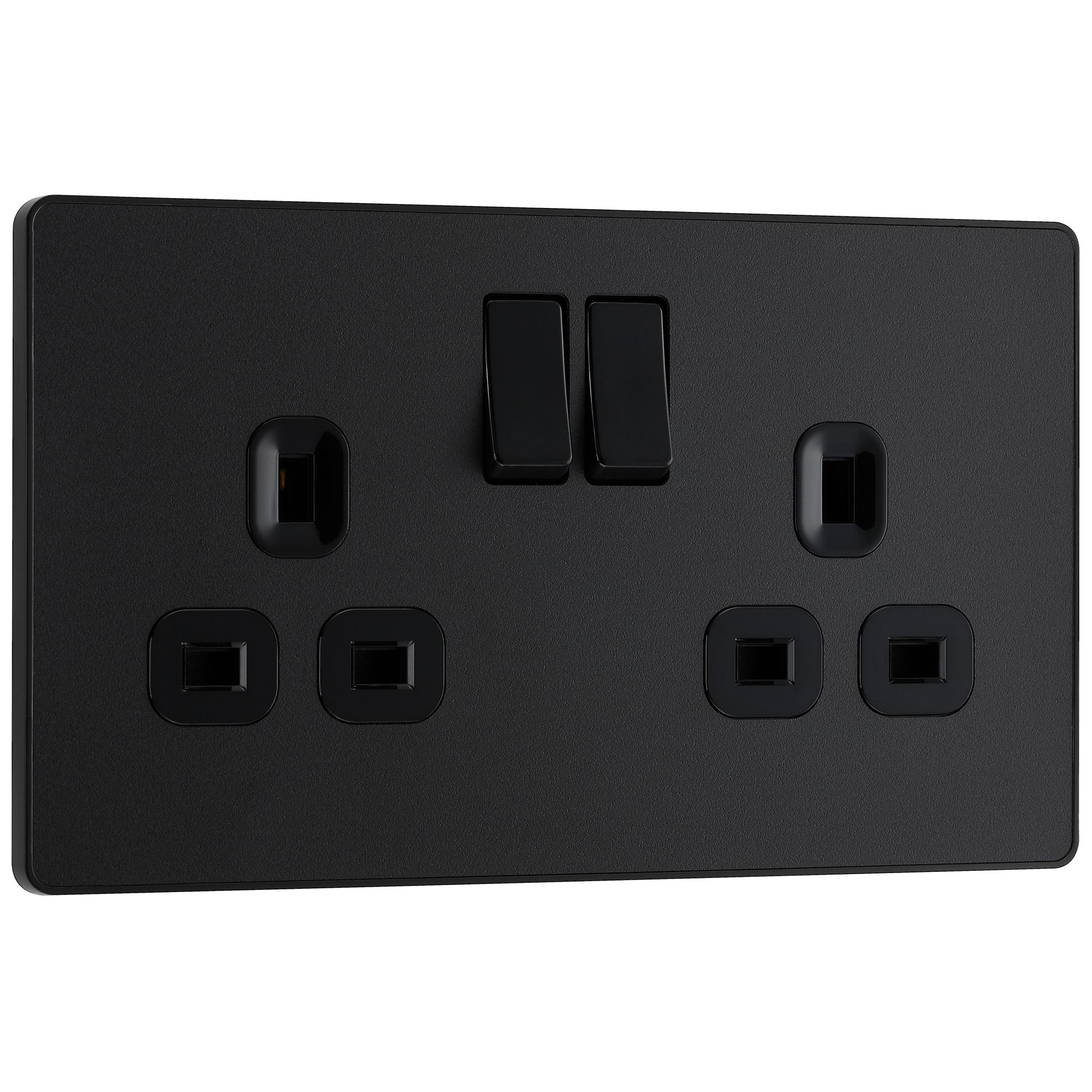 BG Double 13A 220-240V Matt Black Centre Switched socket, Pack of 5 ...