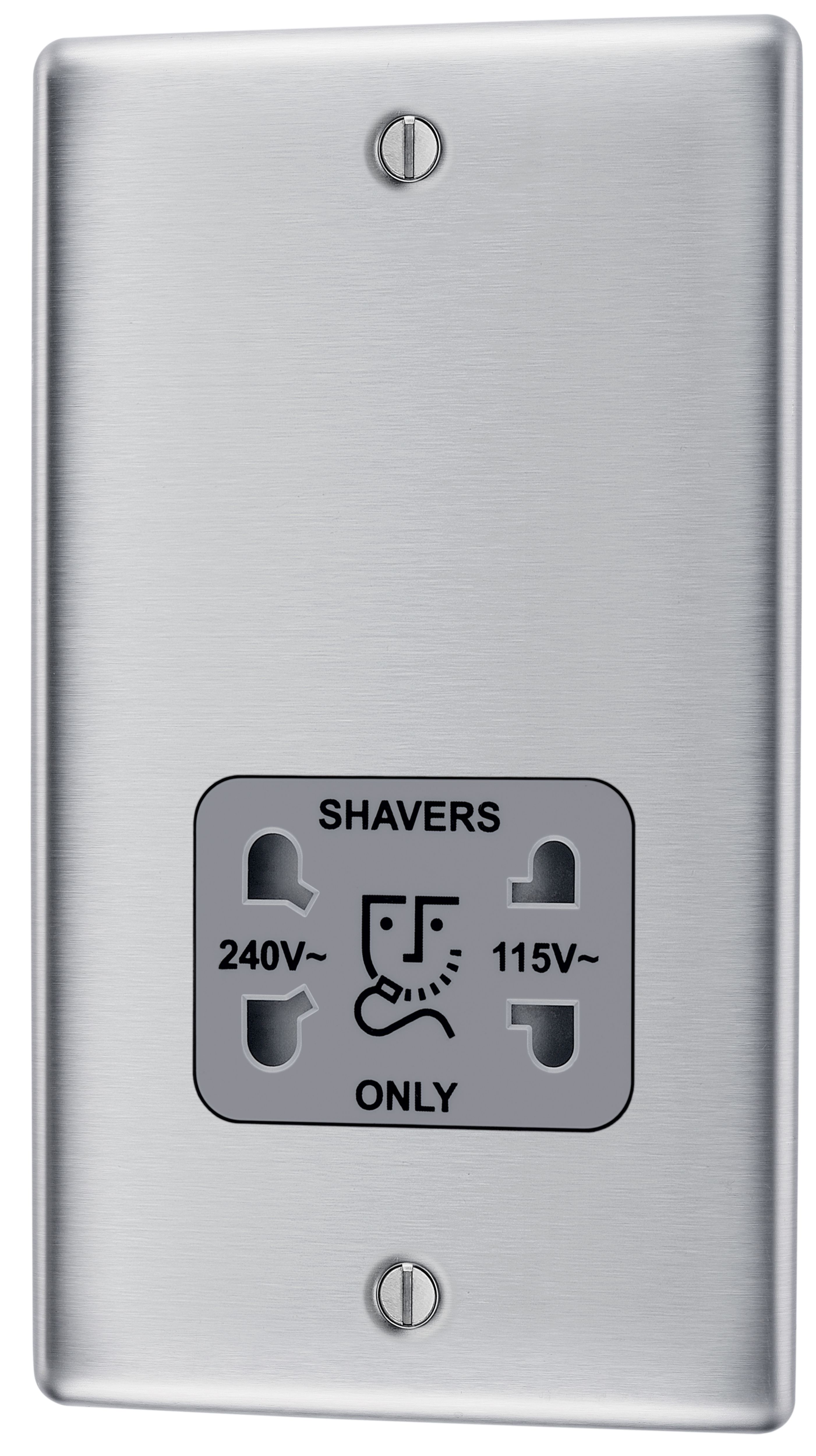 BG Double Raised slim Screwed Shaver socket Matt Steel effect