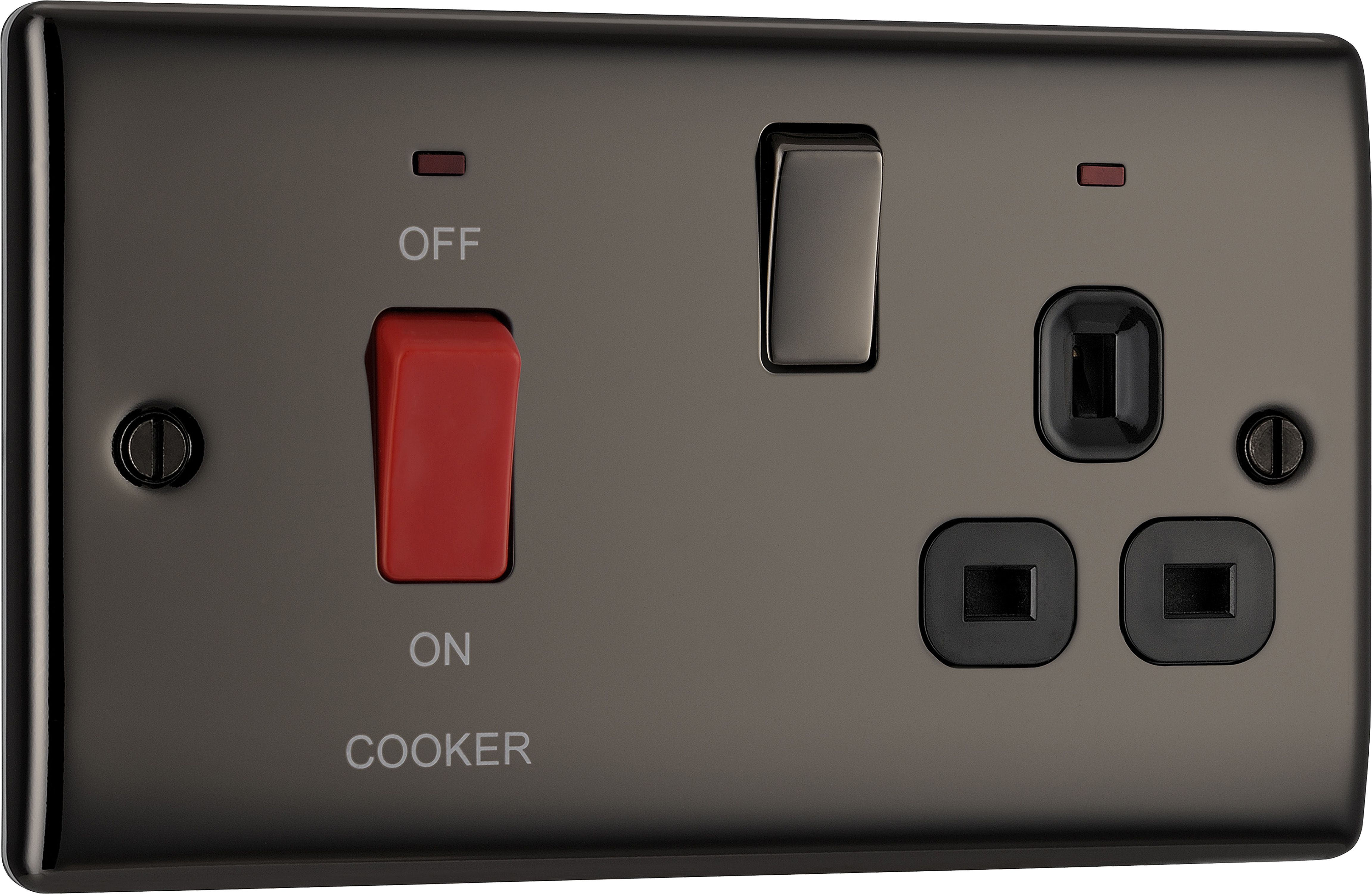 BG Gloss Black Cooker switch & socket with neon