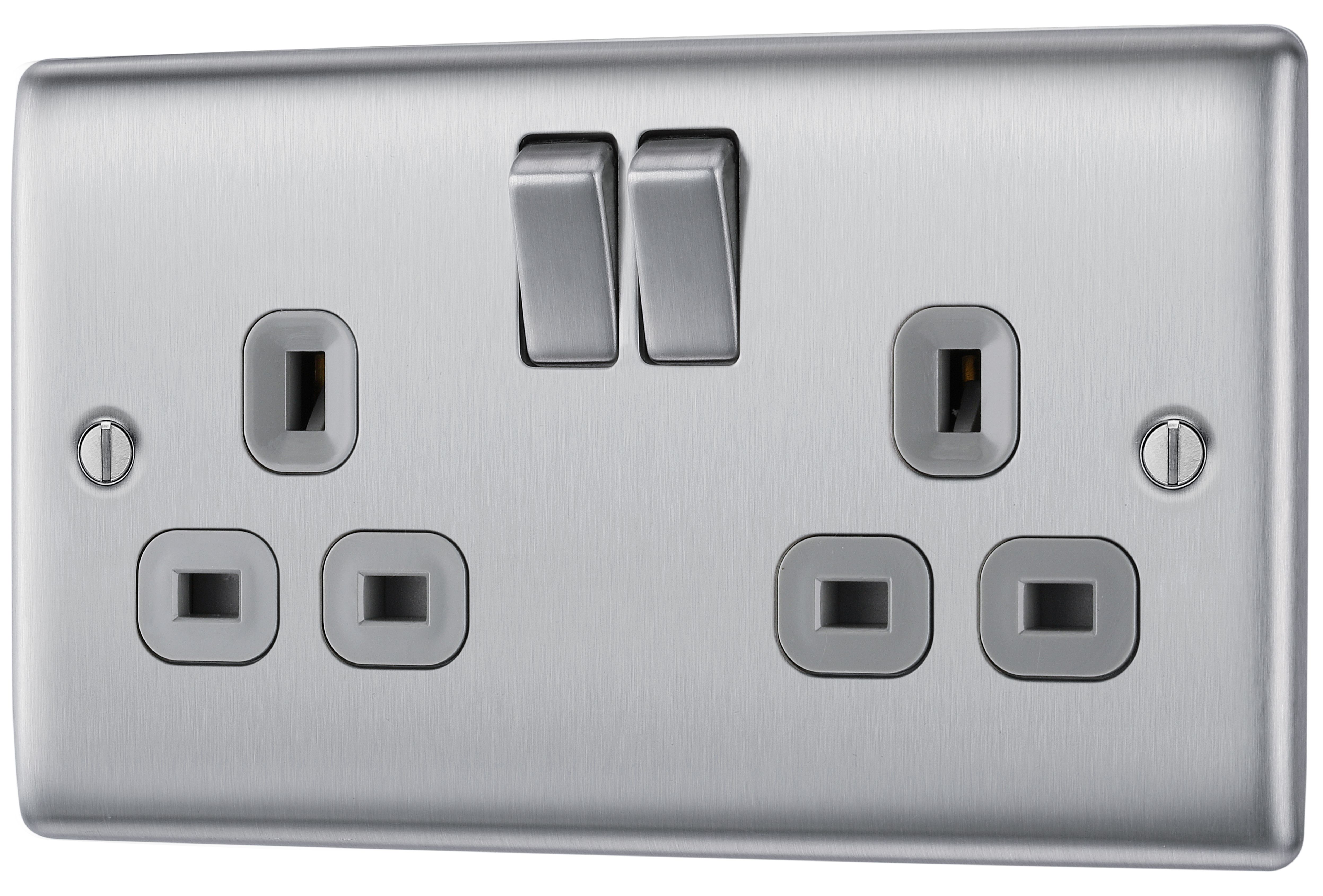 BG Steel effect Double 13A Matt Silver Socket 2 poles | DIY at B&Q