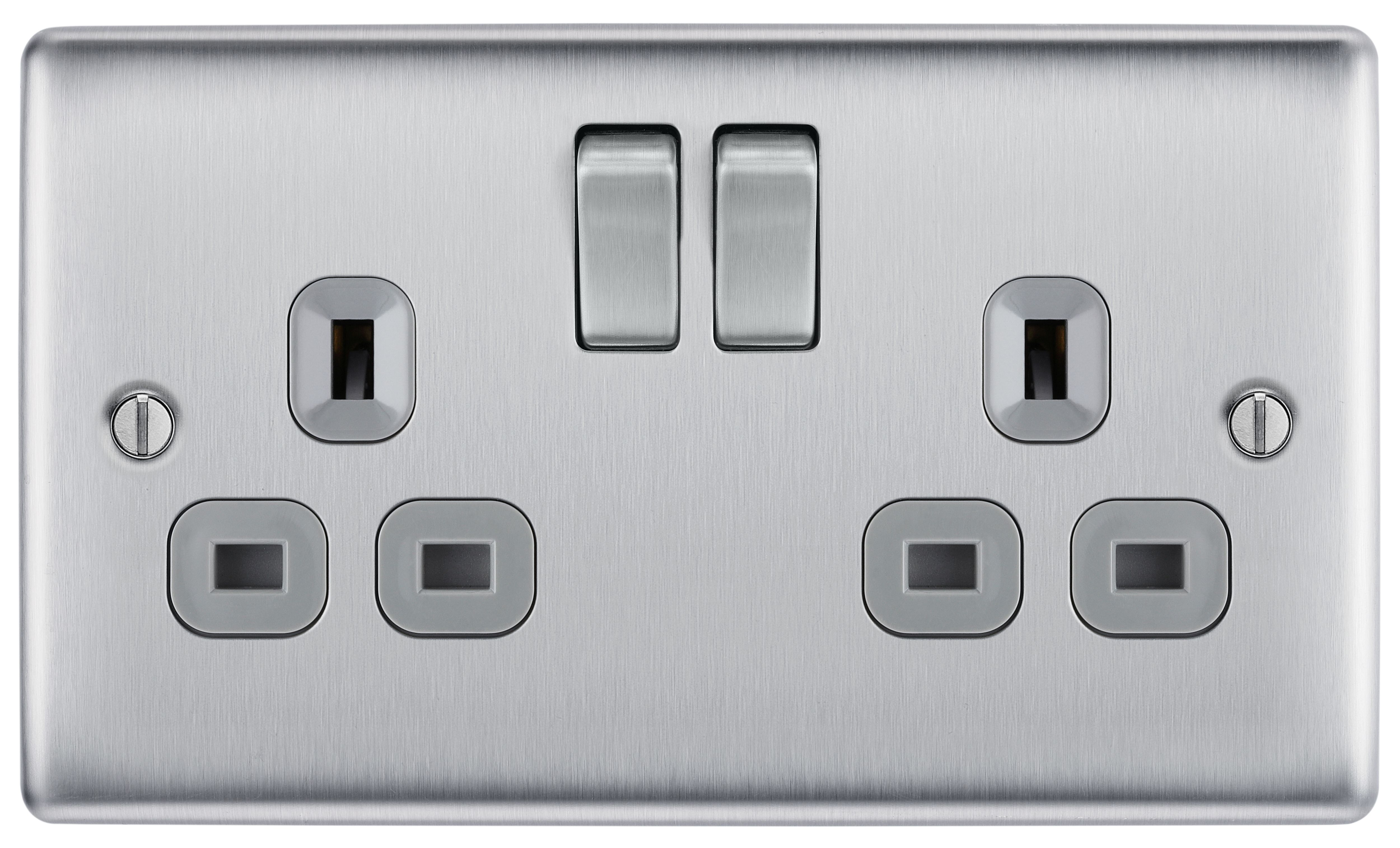 BG Steel effect Double 13A Matt Silver Socket 2 poles