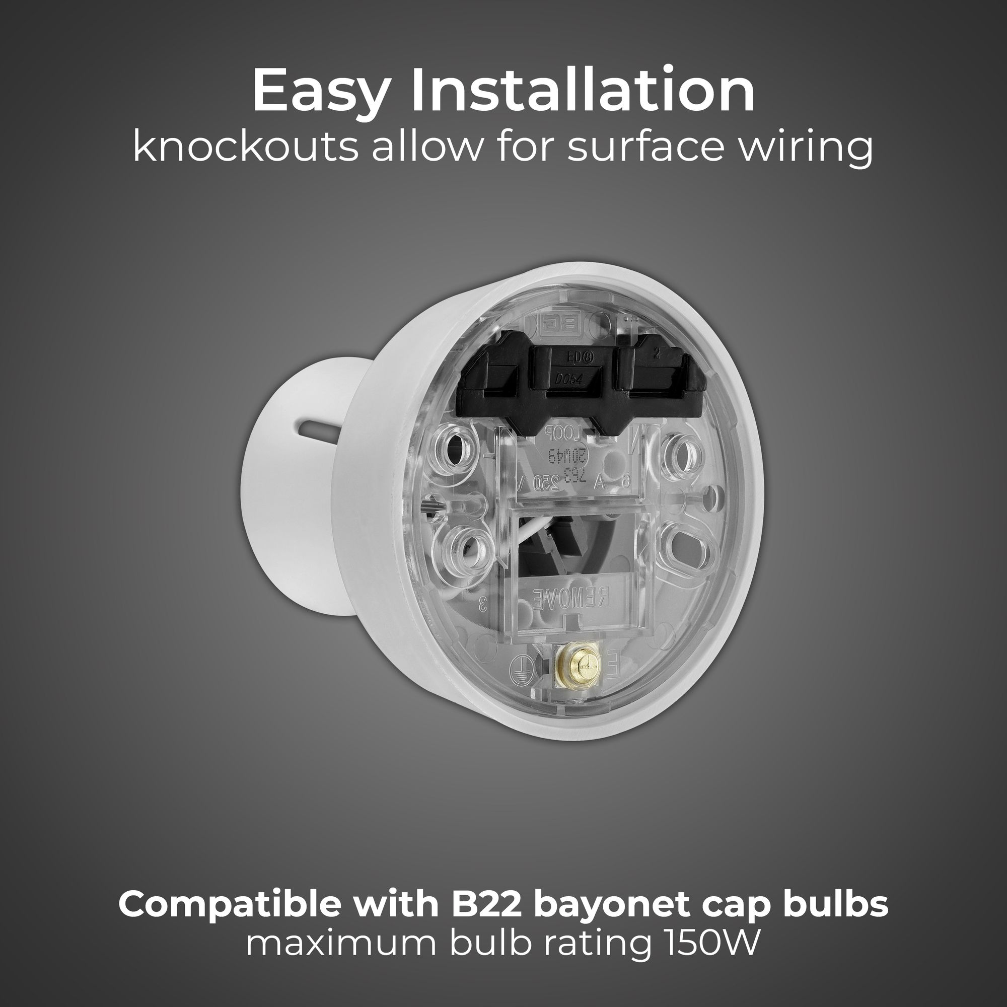 BG White Bayonet cap (B22) Straight Batten lampholder 763