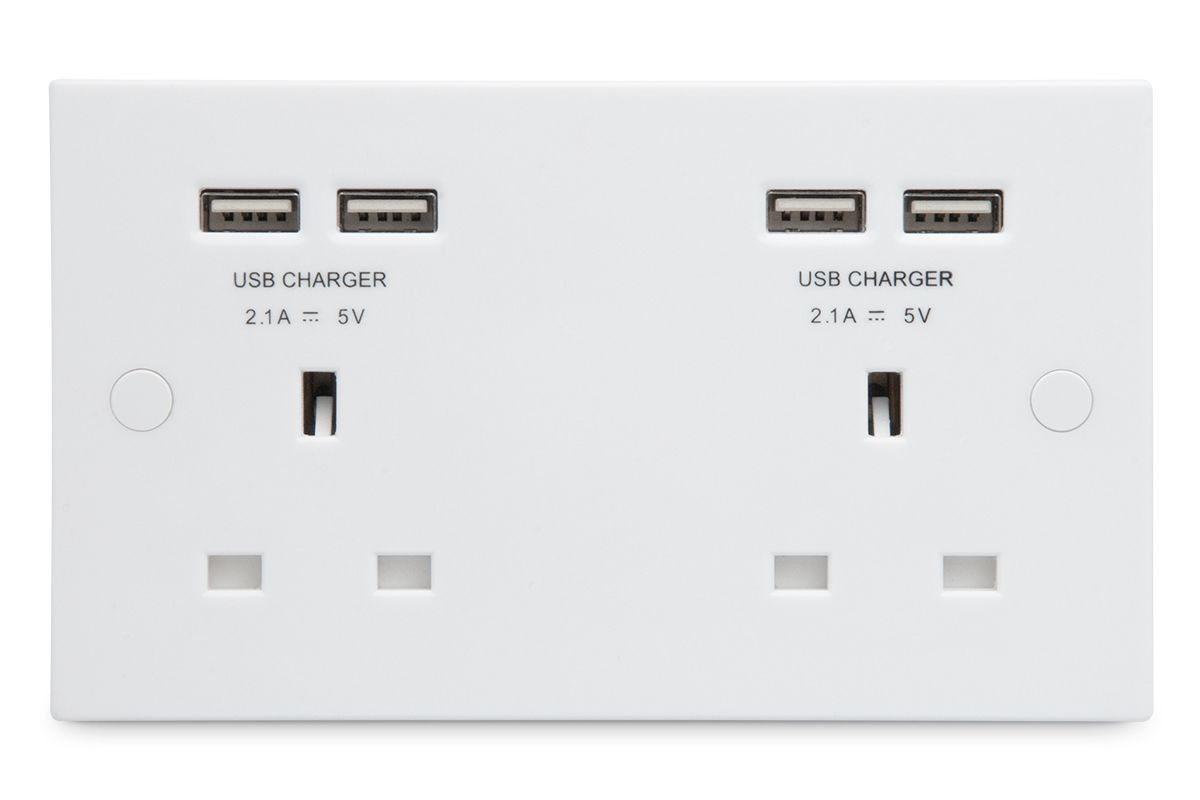BG White Double 13A Raised square Unswitched Screwed Socket with USB, 4 ...