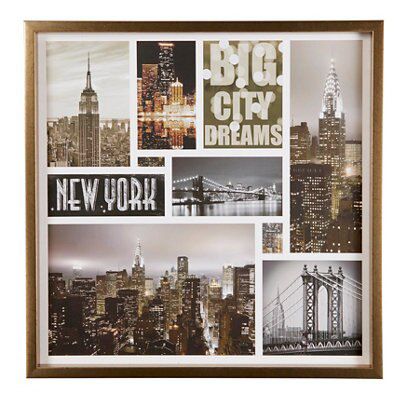 Big city dreams collage Multicolour Framed print (H)600mm (W)600mm ...
