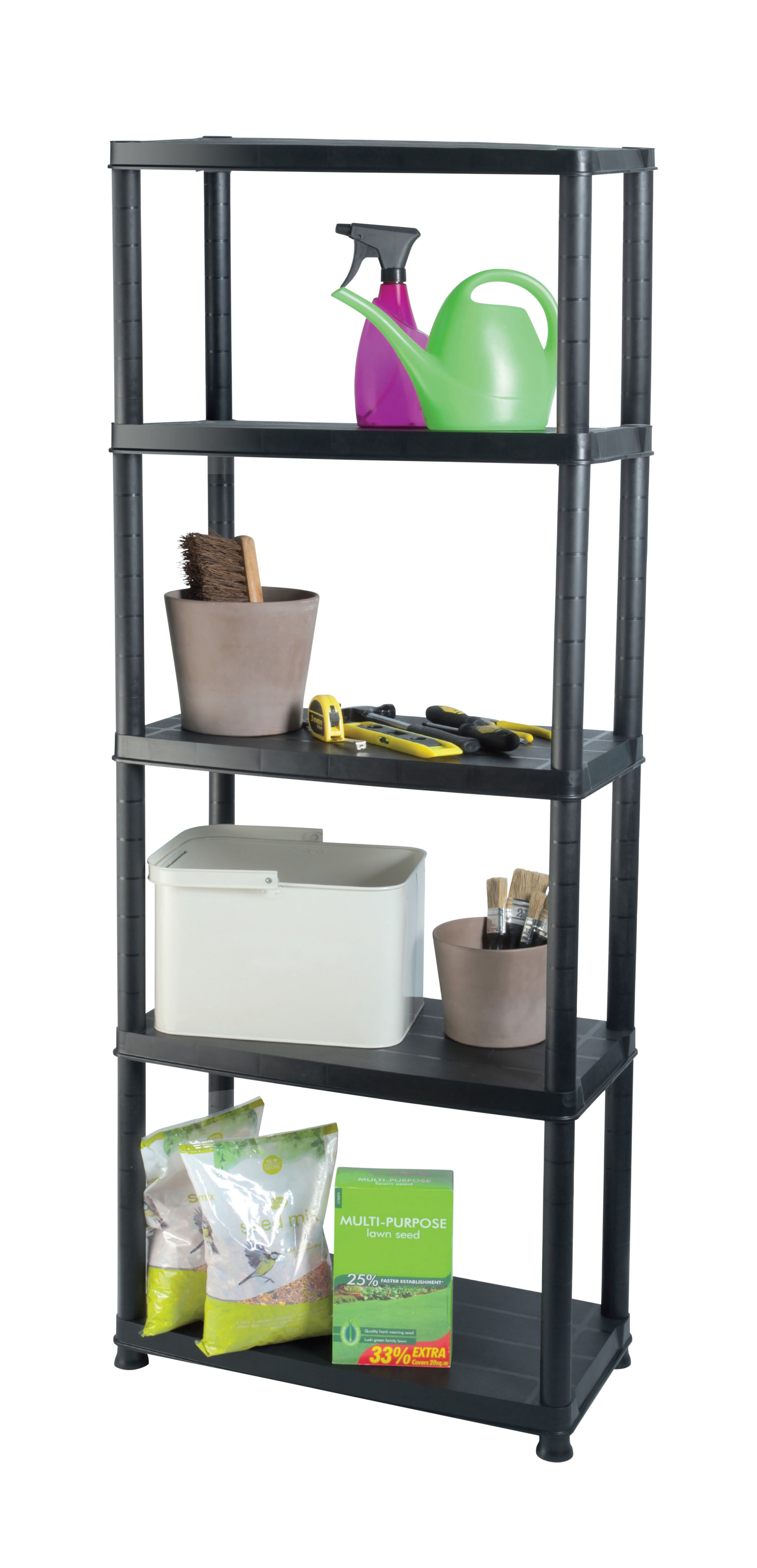Black 5 shelf Plastic Shelving unit (H)1700mm (W)710mm